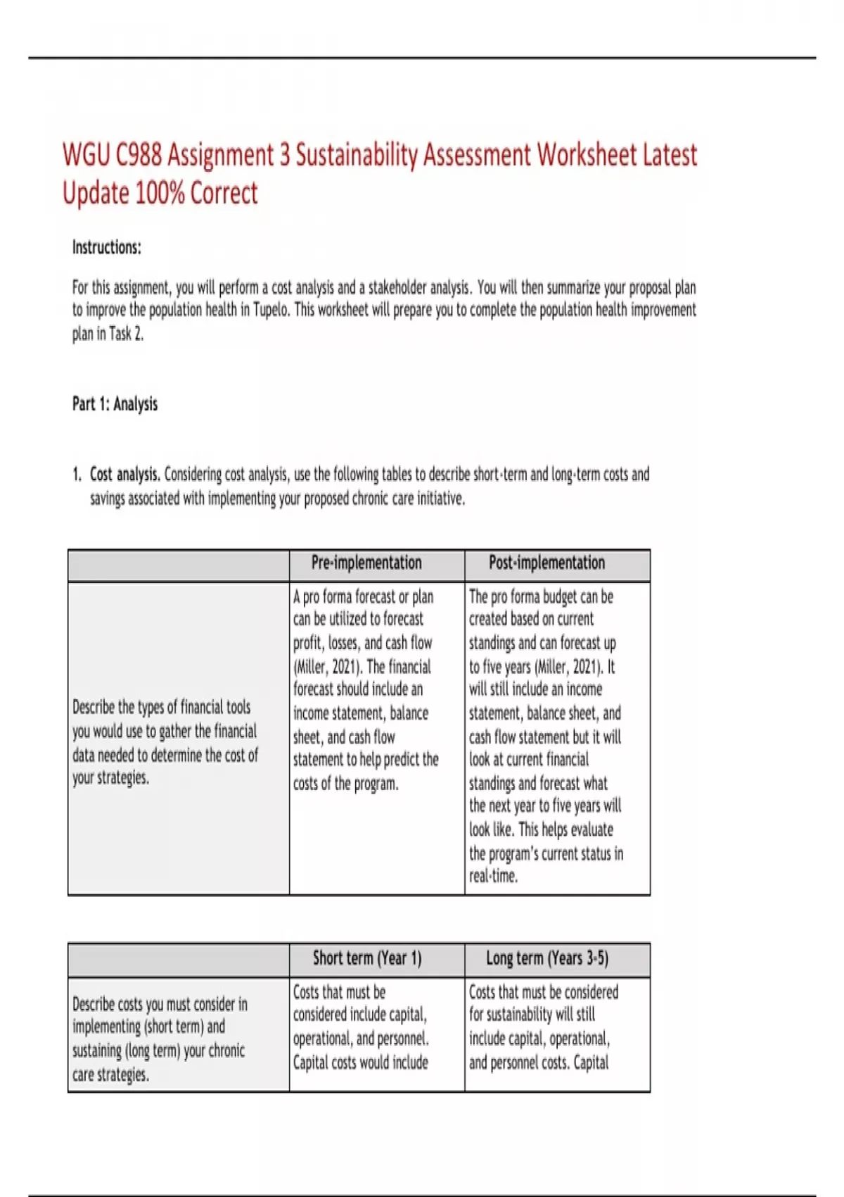 WGU C988 Assignment 3 Sustainability Assessment Worksheet Latest Update ...