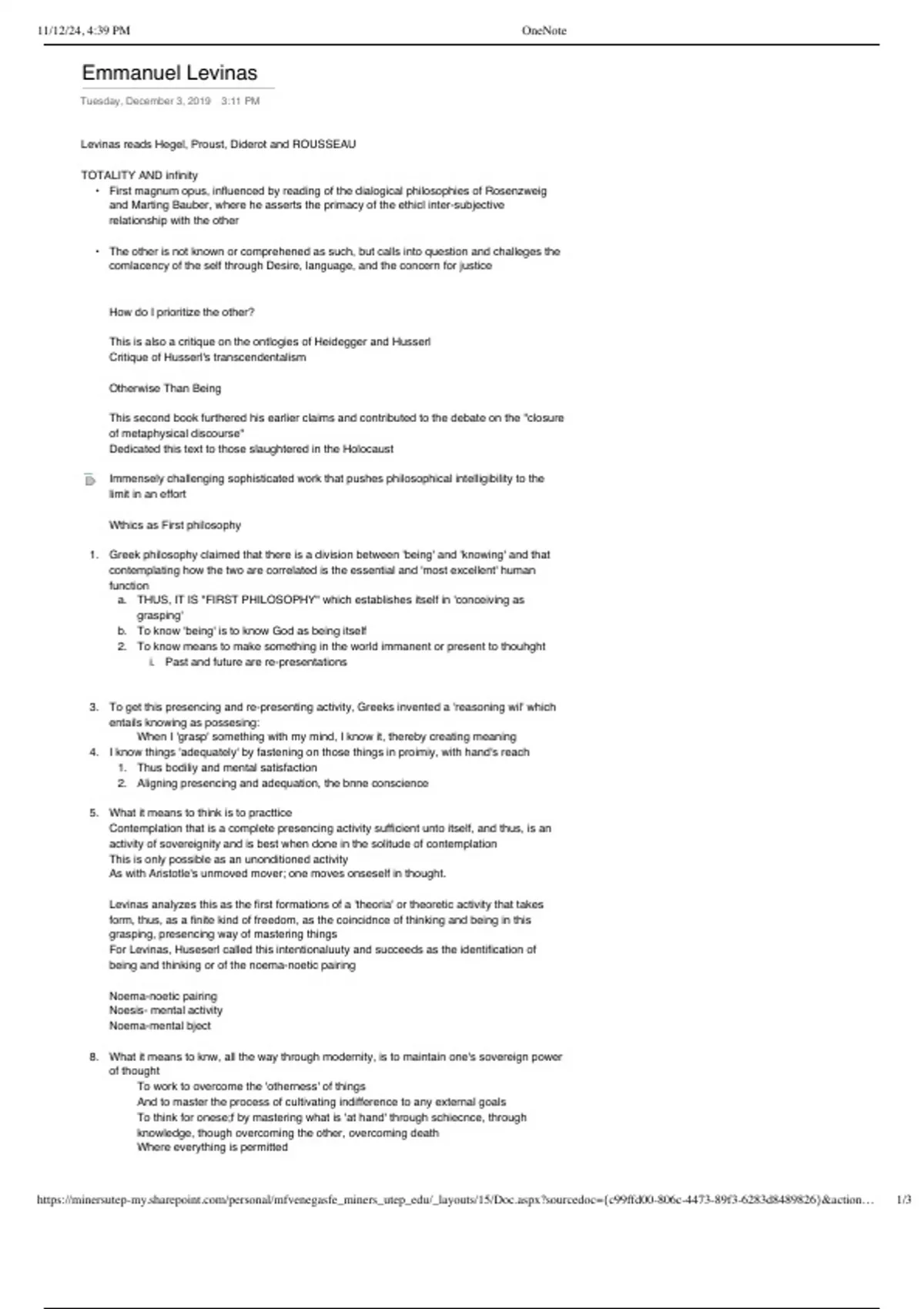 Emmanuel levinas notes - Phil 2306 (PHIL2306) - Stuvia US