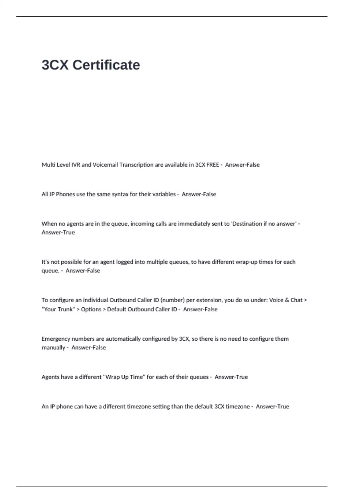 3CX Certificate Test Questions and Answers - 3cx - Stuvia US