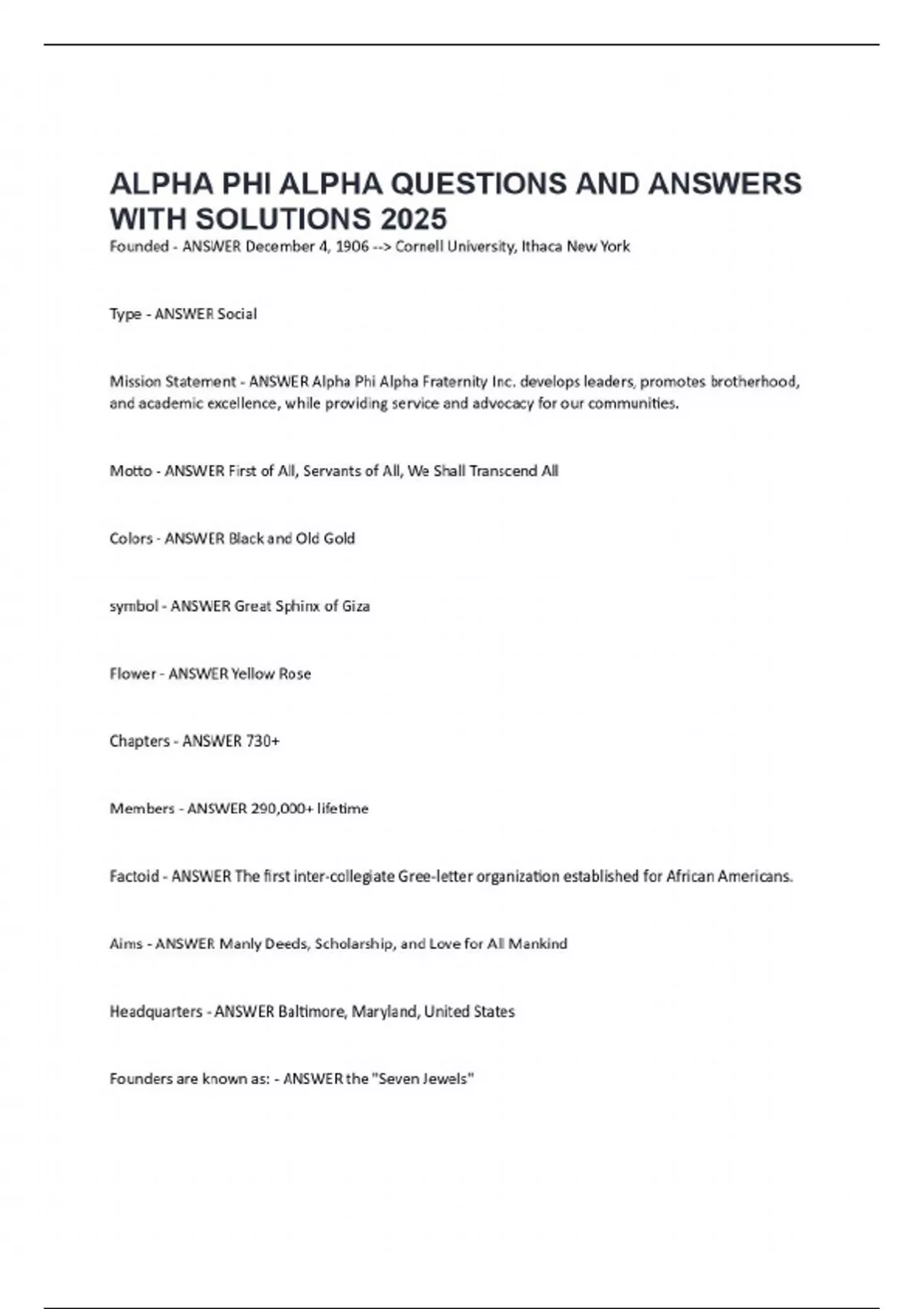 ALPHA PHI ALPHA QUESTIONS AND ANSWERS WITH SOLUTIONS 2025 - Alpha Phi ...