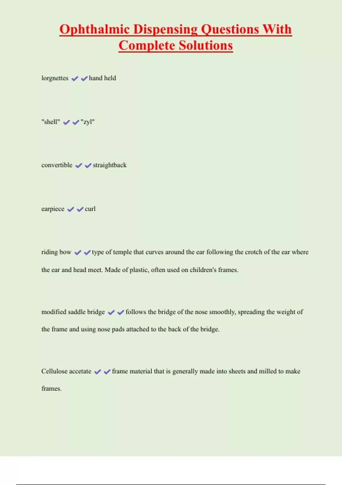 Ophthalmic Dispensing Questions With Complete Solutions - OCPP - Stuvia US