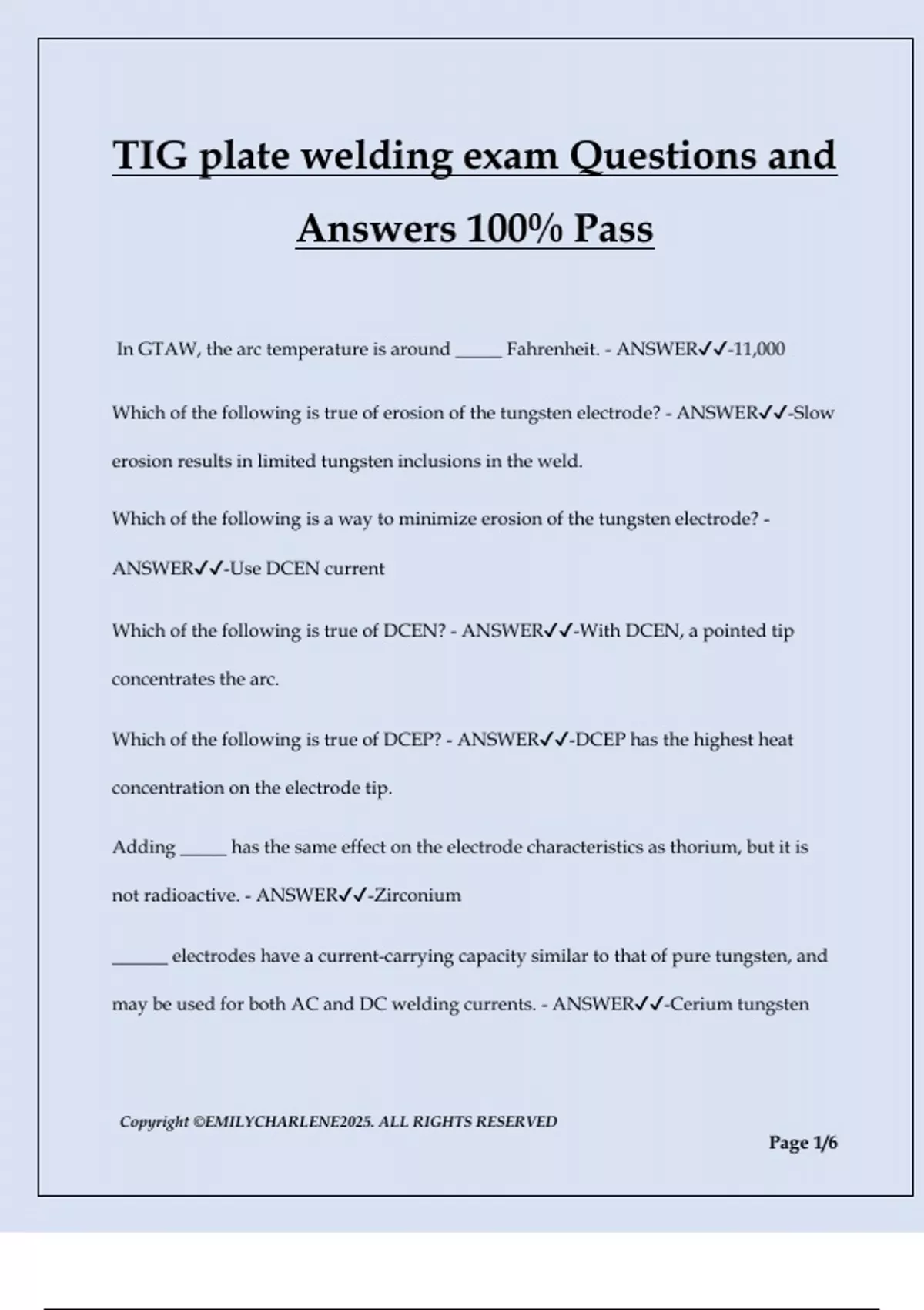TIG plate welding exam Questions and Answers 100% Pass - Prep Tests ...