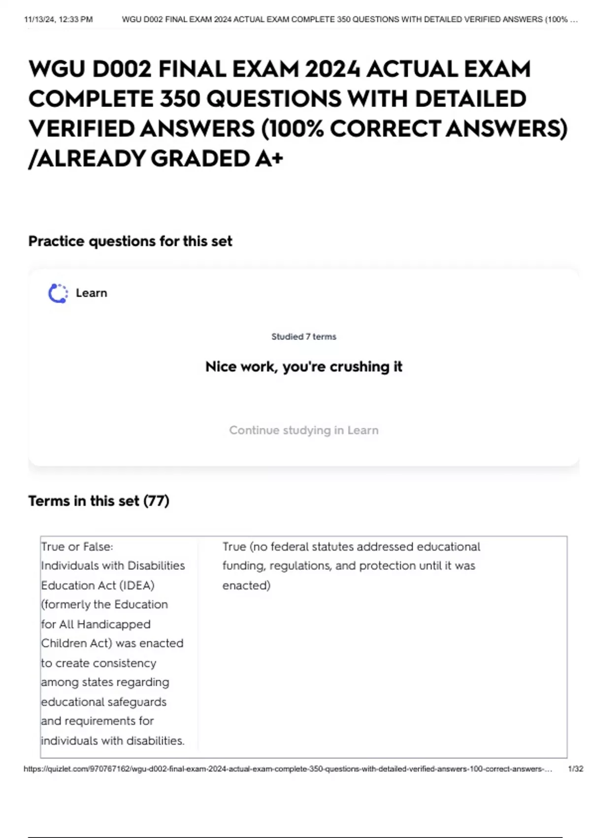 WGU D002 FINAL EXAM 2024 ACTUAL EXAM COMPLETE 350 QUESTIONS WITH ...