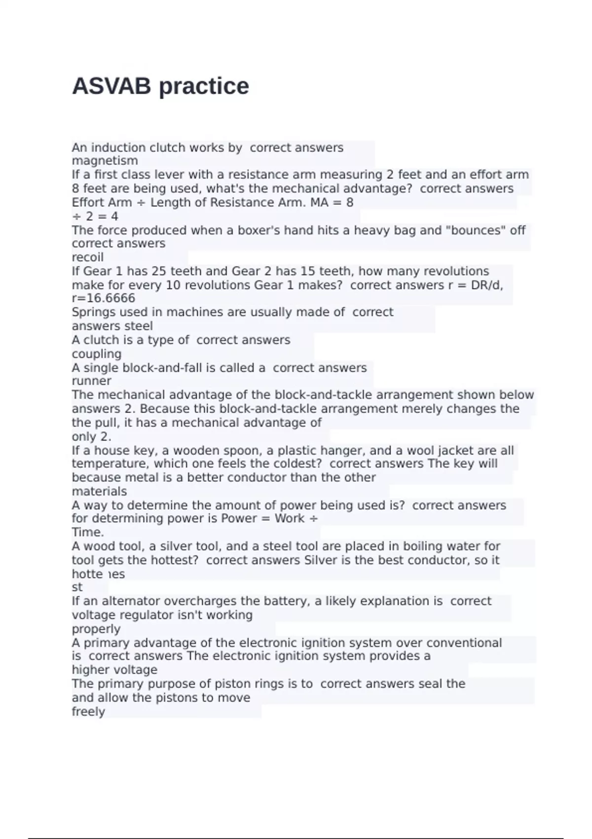 ASVAB practice exam with correct answers 2024 - ASVAB practice - Stuvia US