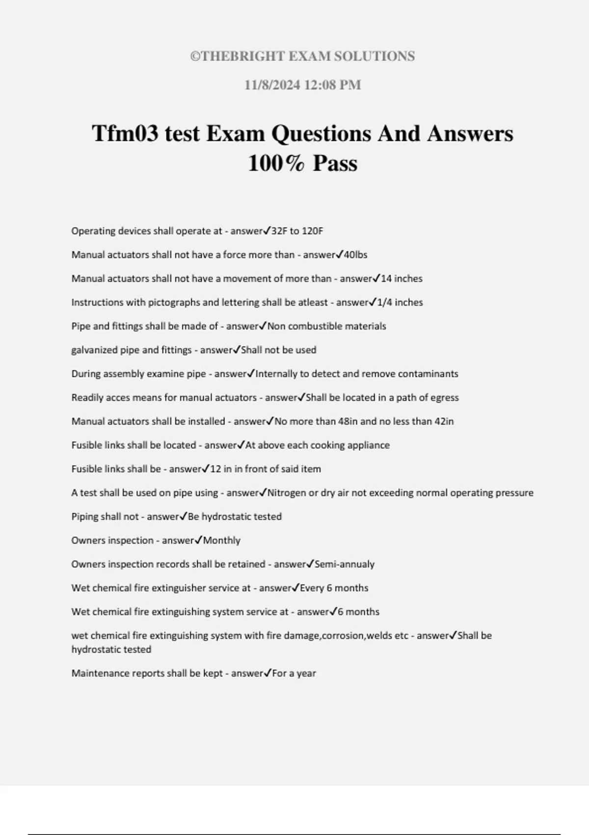 Tfm03 test Exam Questions And Answers 100% Pass - Tfm03 - Stuvia US