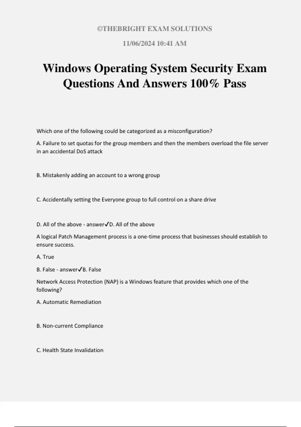 Windows Operating System Security Exam Questions And Answers 100 Pass Windows Operating