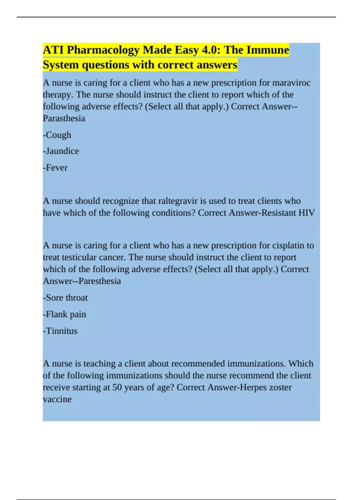 ATI Pharmacology Made Easy 4.0: The Immune System questions with ...