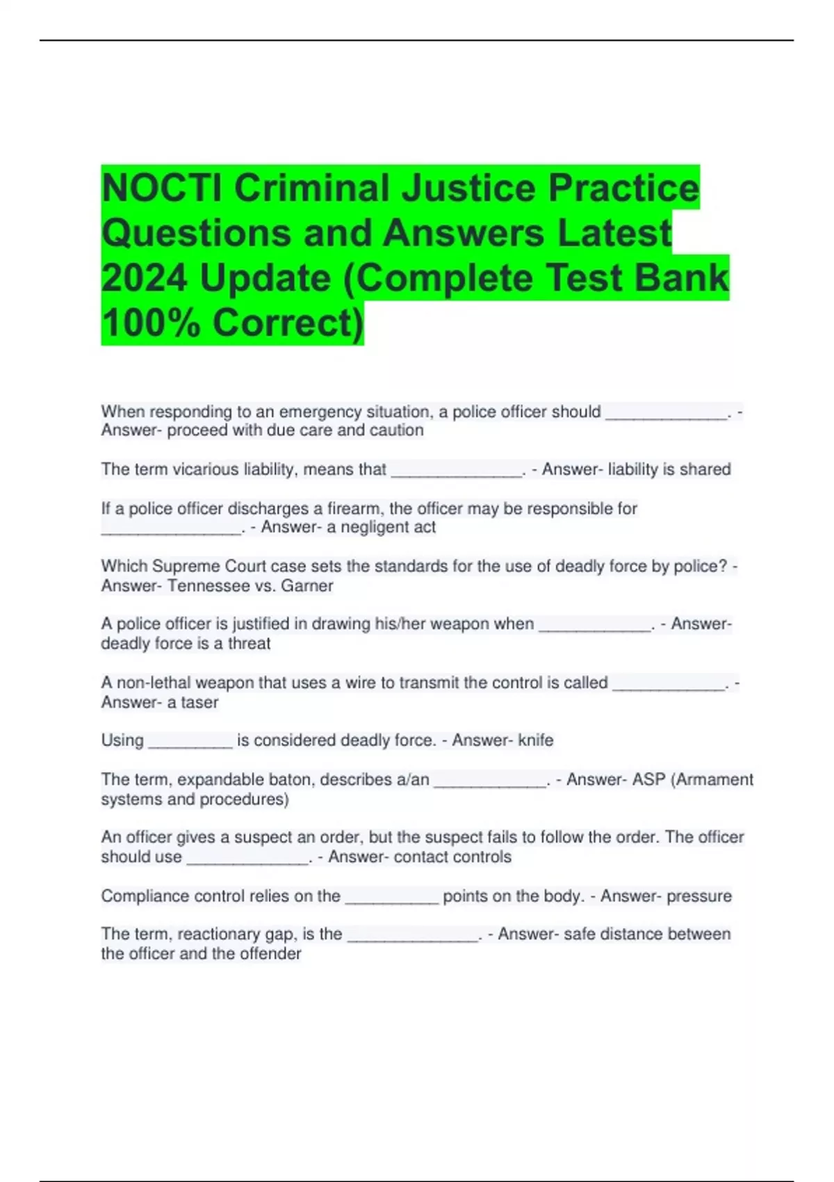 NOCTI Criminal Justice Practice Questions and Answers Latest 2024 ...