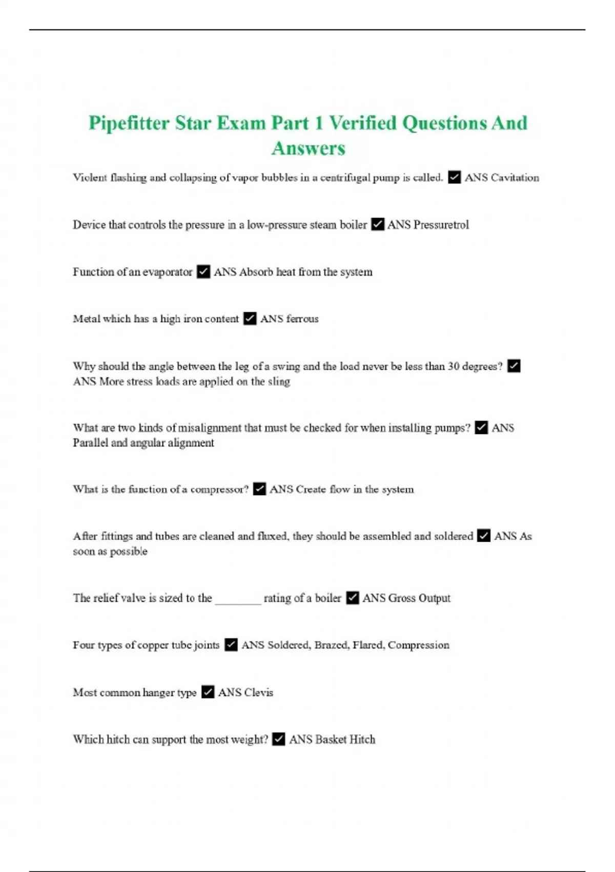 Pipefitter Star Exam Part 1 Verified Questions And Answers - Pipefitter ...