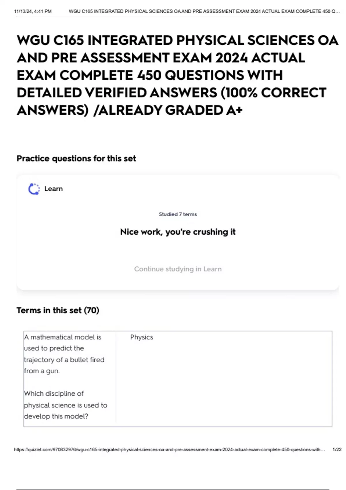 WGU C165 INTEGRATED PHYSICAL SCIENCES OA AND PRE ASSESSMENT EXAM 2024 ...