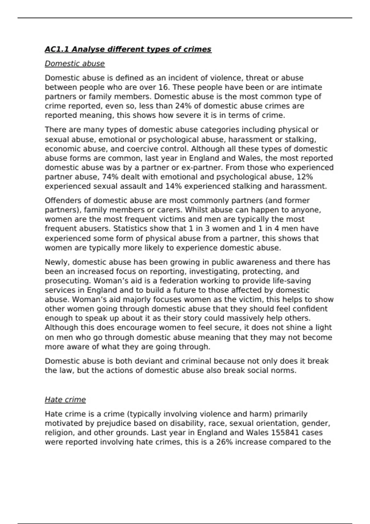 A* Full Mark model answers for WJEC Criminology Unit 1 AC1.1 ...