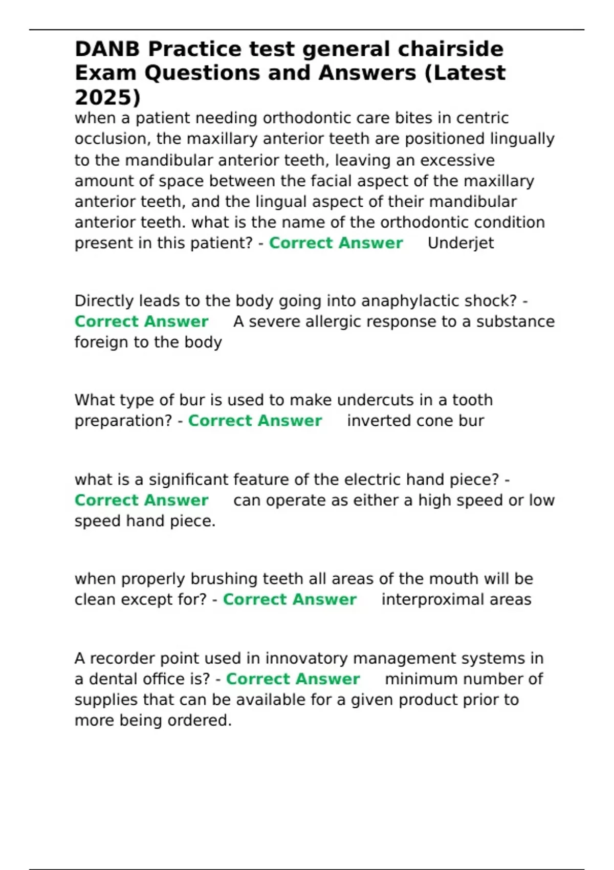 DANB Practice test general chairside Exam Questions and Answers (Latest ...