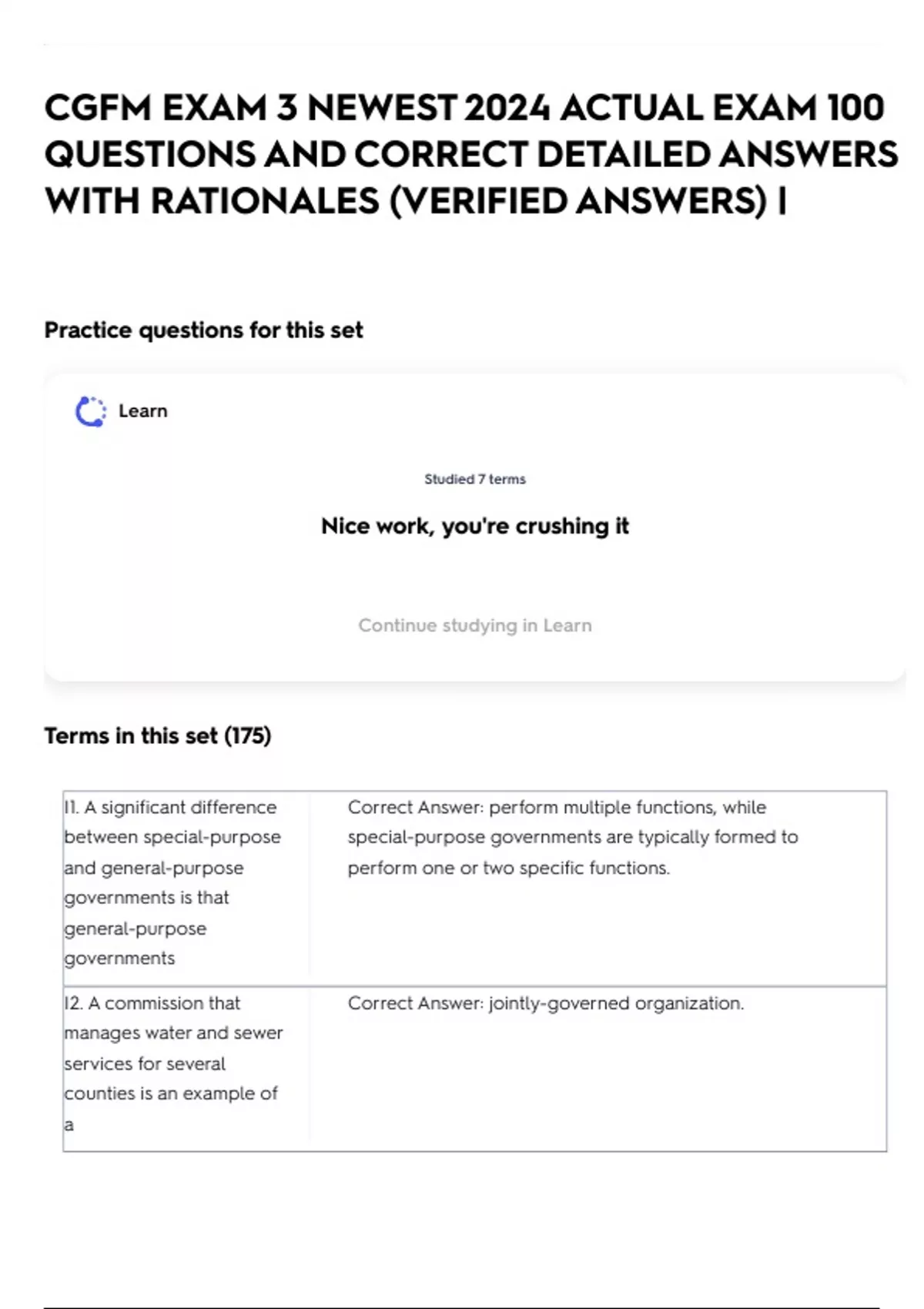 CGFM EXAM 3 NEWEST 2024 ACTUAL EXAM 100 QUESTIONS AND CORRECT DETAILED ...
