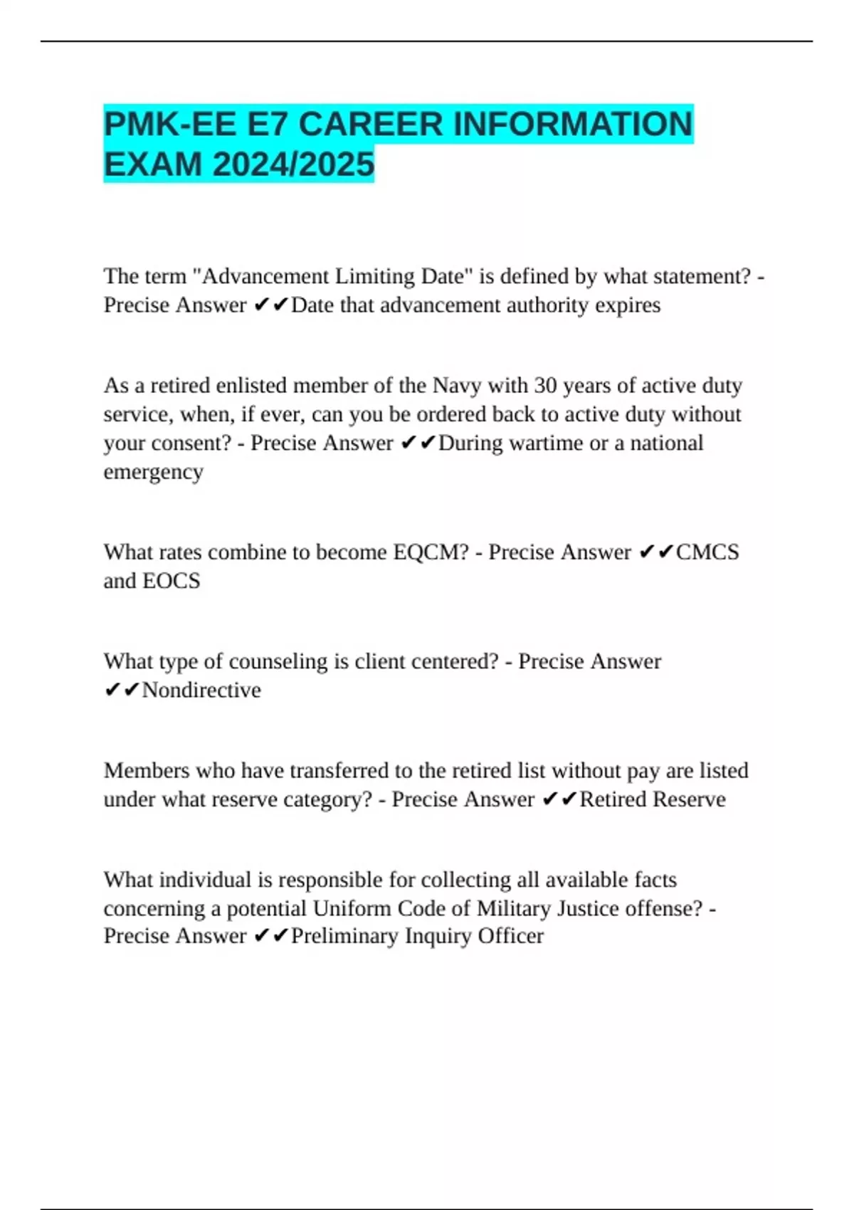 PMK-EE E7 CAREER INFORMATION EXAM 2024/2025 - PMK-EE E7 CAREER ...