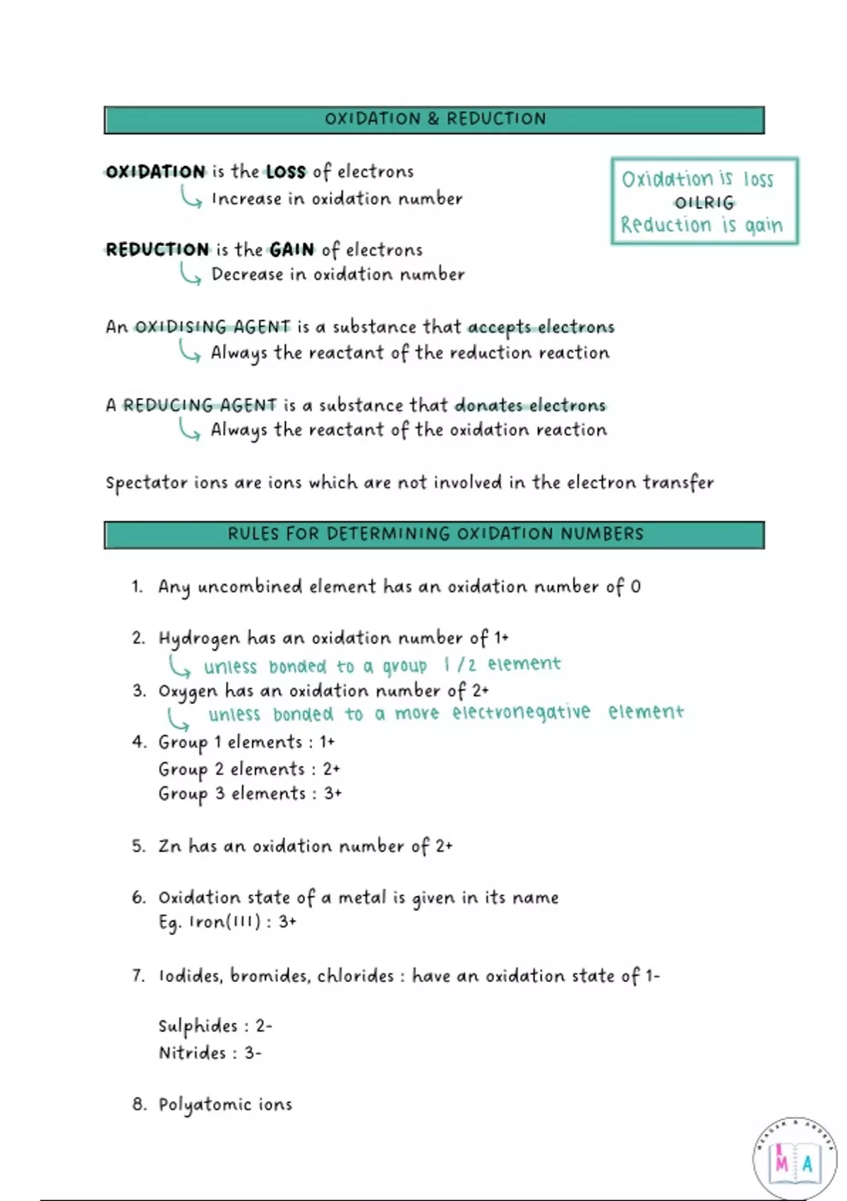 Oxidation and reduction notes - Physical Sciences - Stuvia SA