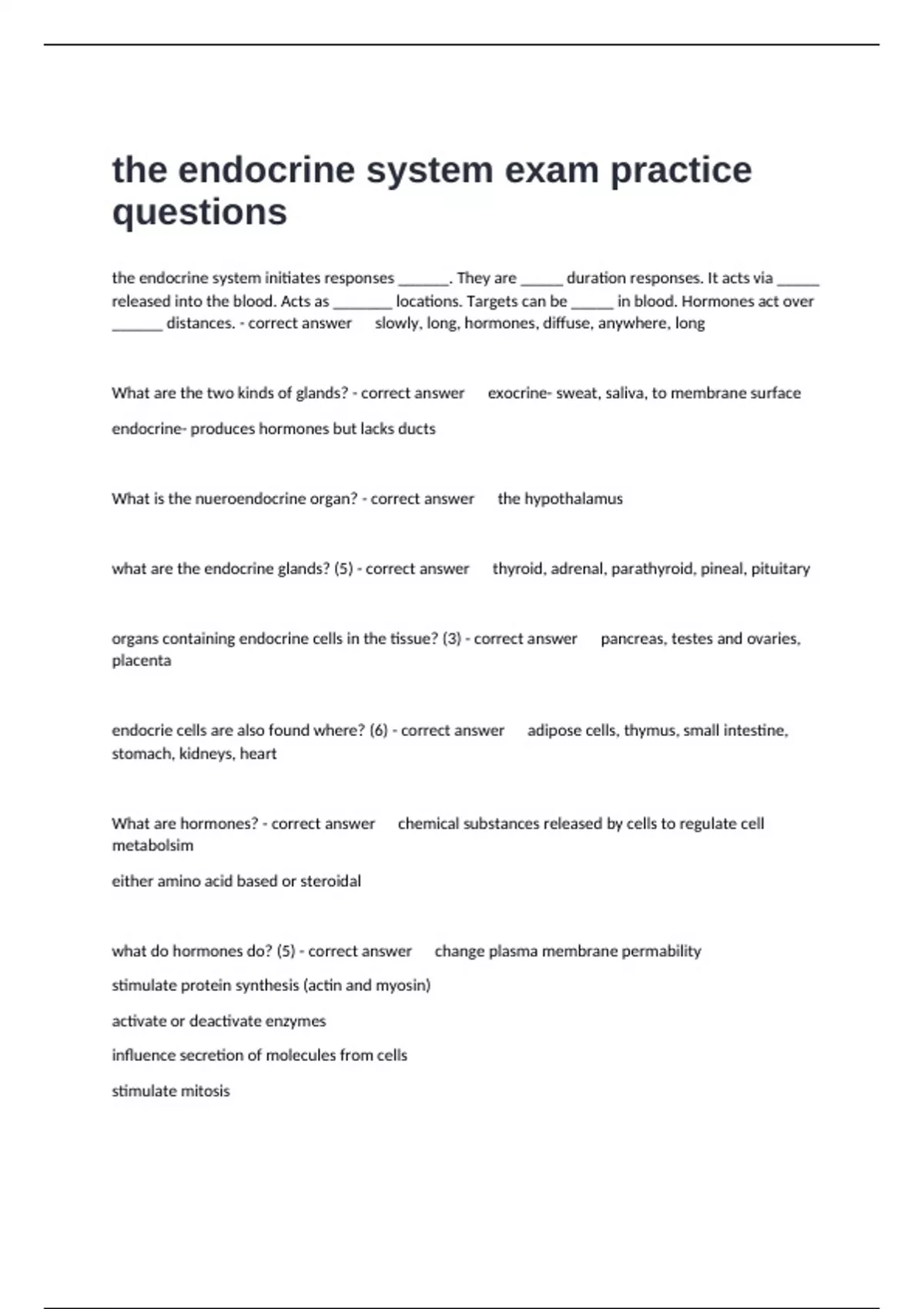 the endocrine system exam practice questions And Answers Correctly ...