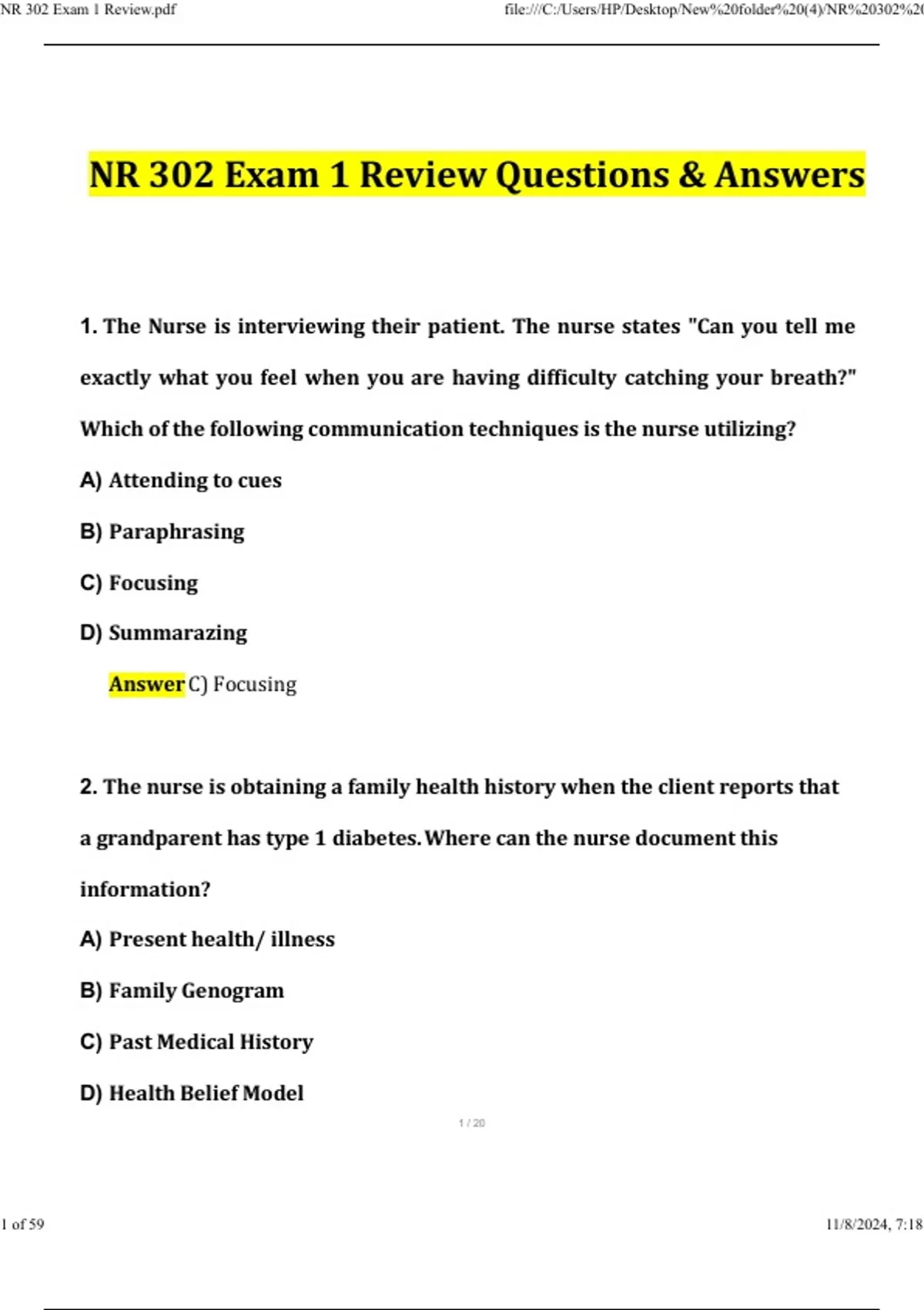 NR302 / NR 302 Exam 1 Review Updated 2024 Questions and Answers (2024/ ...