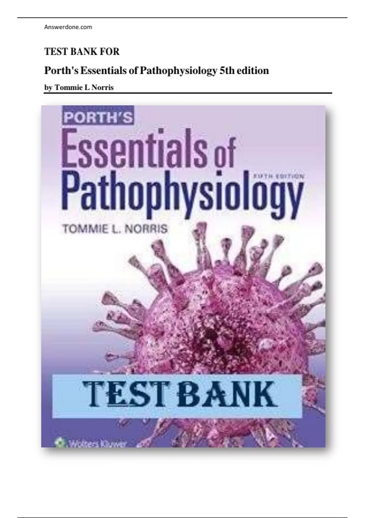 Porth's Essentials of Pathophysiology 5th Edition Test Bank by Tommie L ...