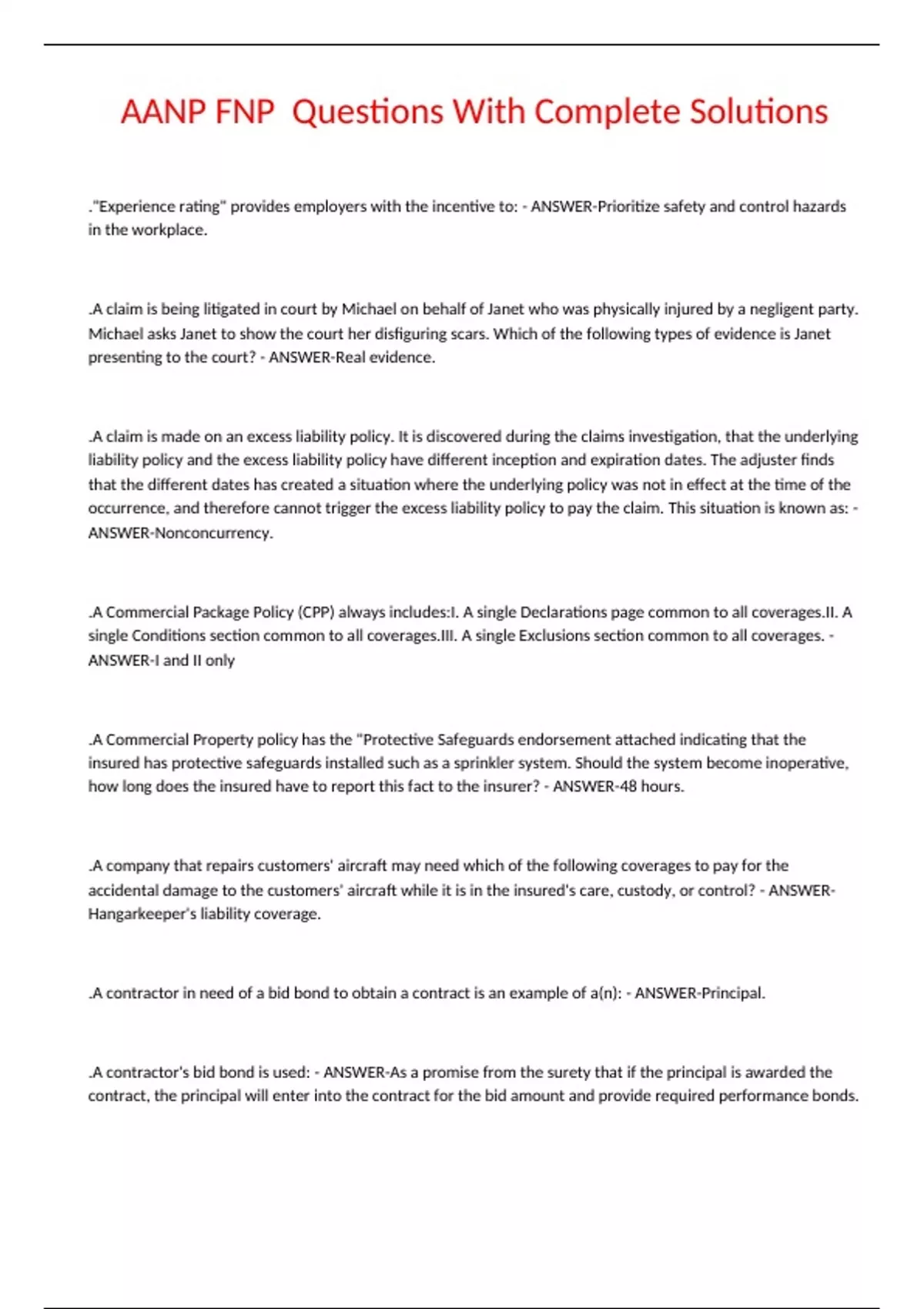 AANP FNP Questions With Complete Solutions - AANP FNP - Stuvia US
