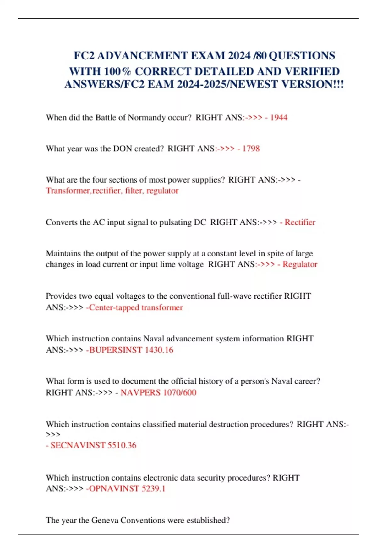 FC2 ADVANCEMENT EXAM 2024 /80 QUESTIONS WITH 100% CORRECT DETAILED AND VERIFIED ANSWERS/FC2 EAM ...