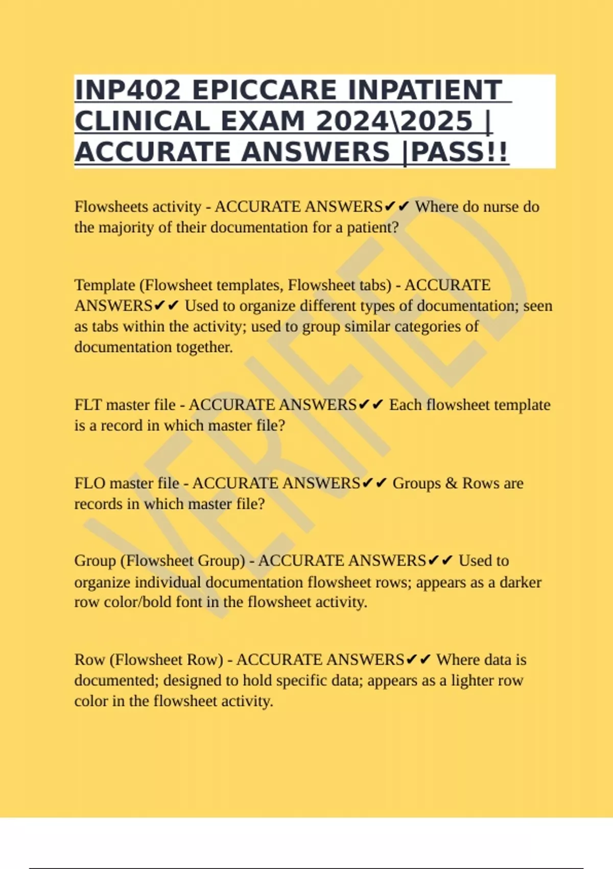 INP402 EPICCARE INPATIENT CLINICAL EXAM |ACCURATE ANSWERS |PASS ...