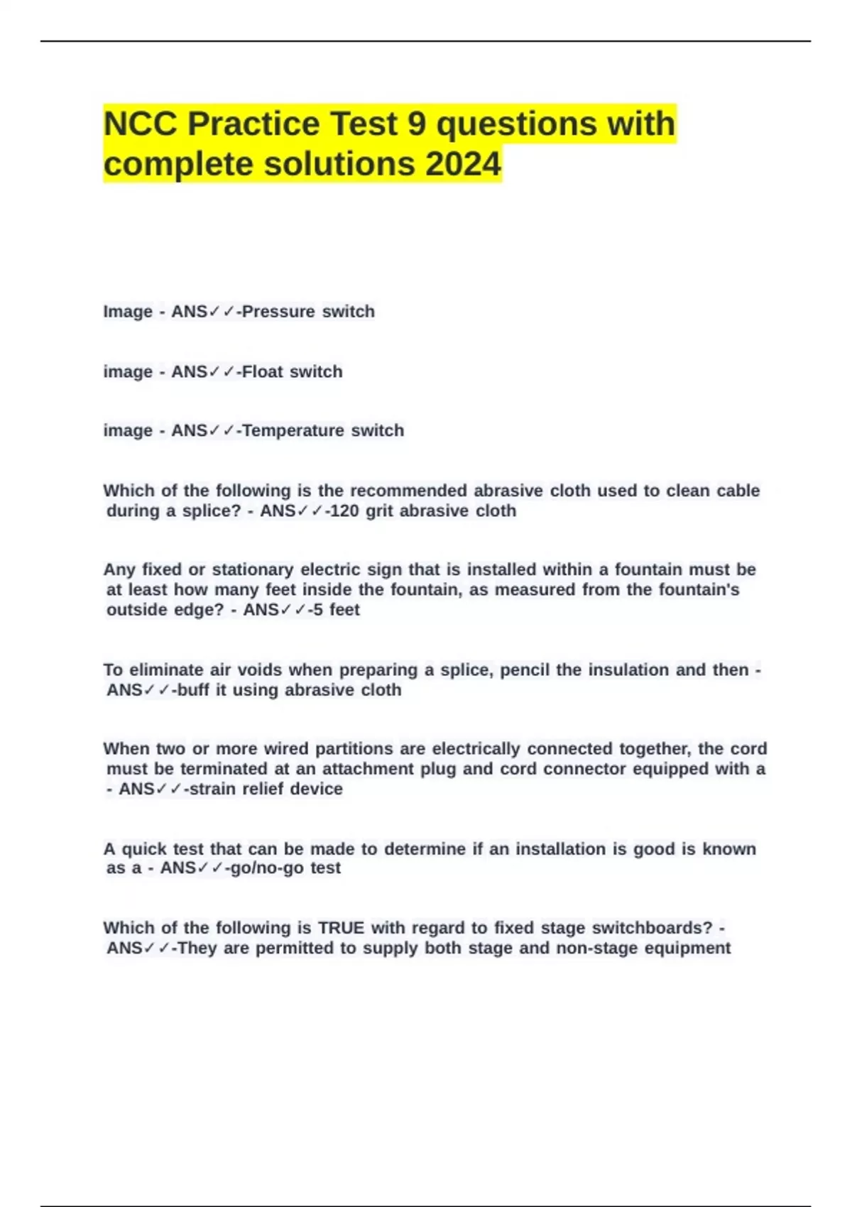 NCC Practice Test 9 questions with complete solutions 2024 - NCC ...