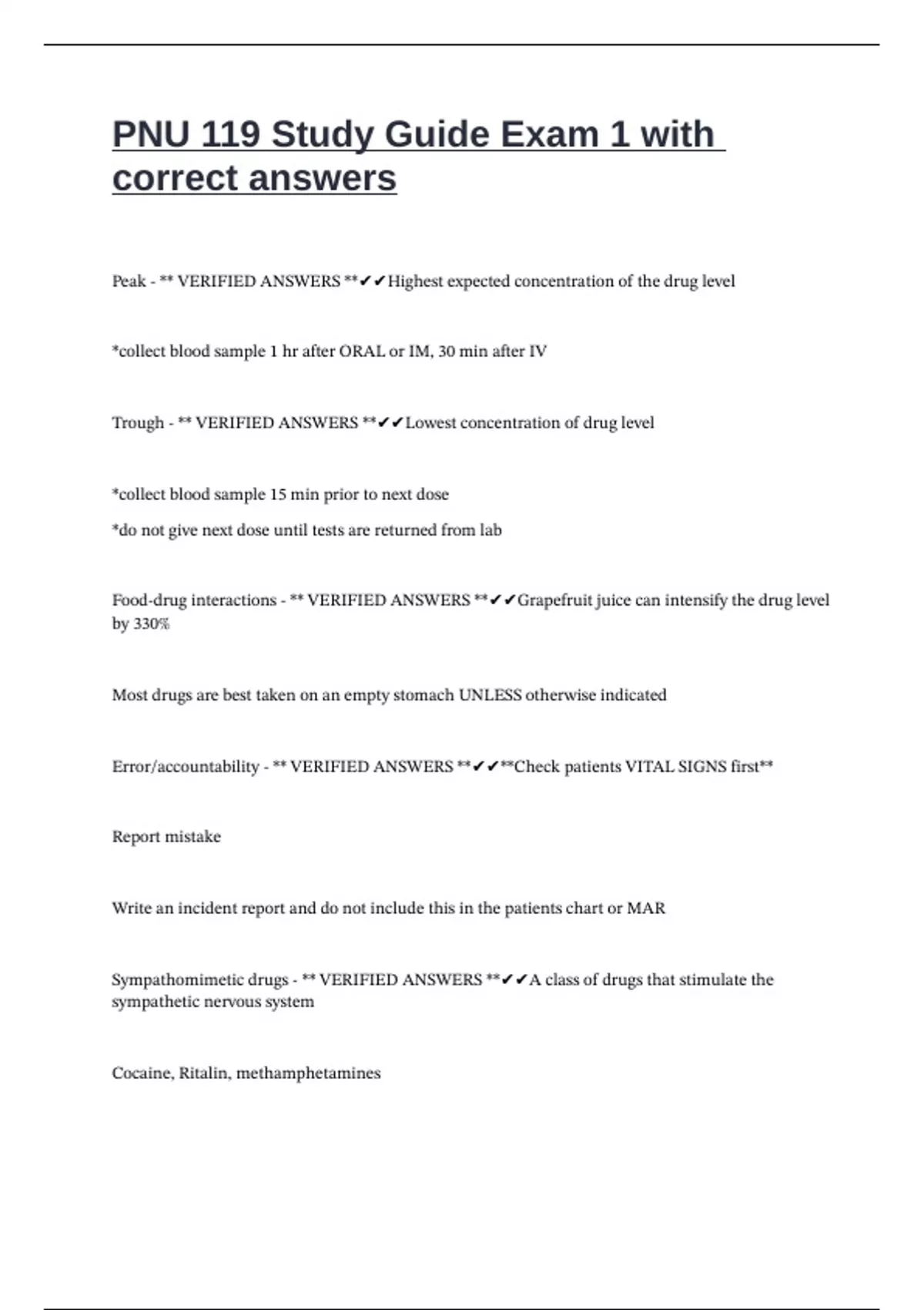 PNU 119 Study Guide Exam 1 with correct answers - PNU 119 - Stuvia US