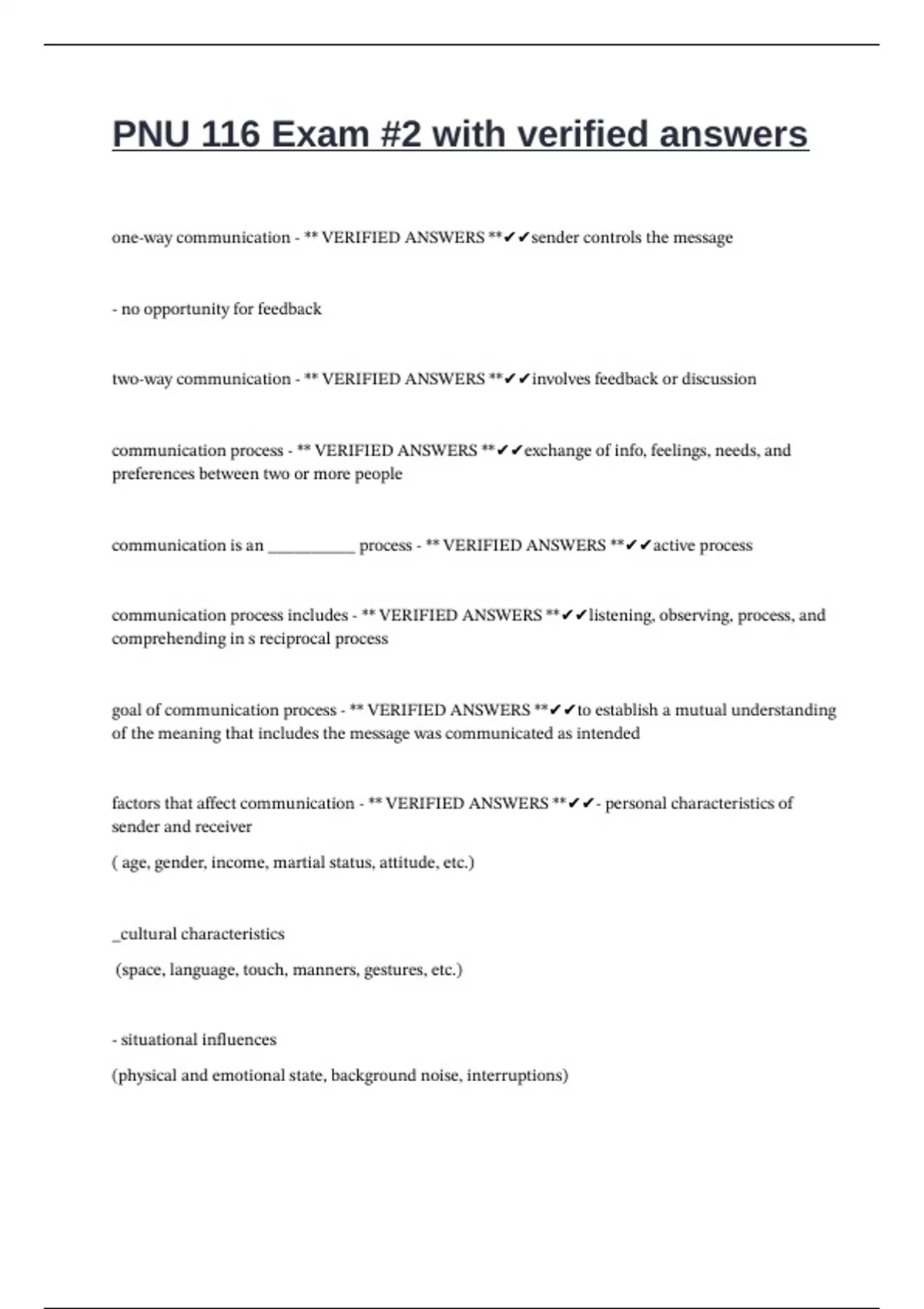 PNU 116 Exam #2 with verified answers - PNU 116 - Stuvia US