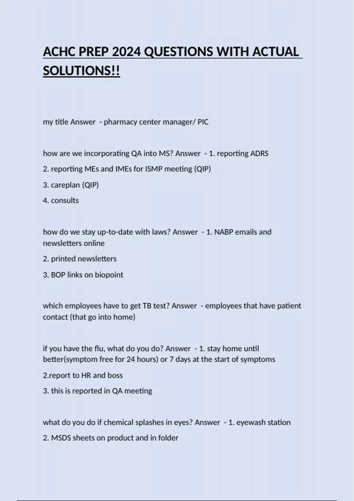 ACHC PREP 2024 QUESTIONS WITH ACTUAL SOLUTIONS!! - ACHC - Stuvia US