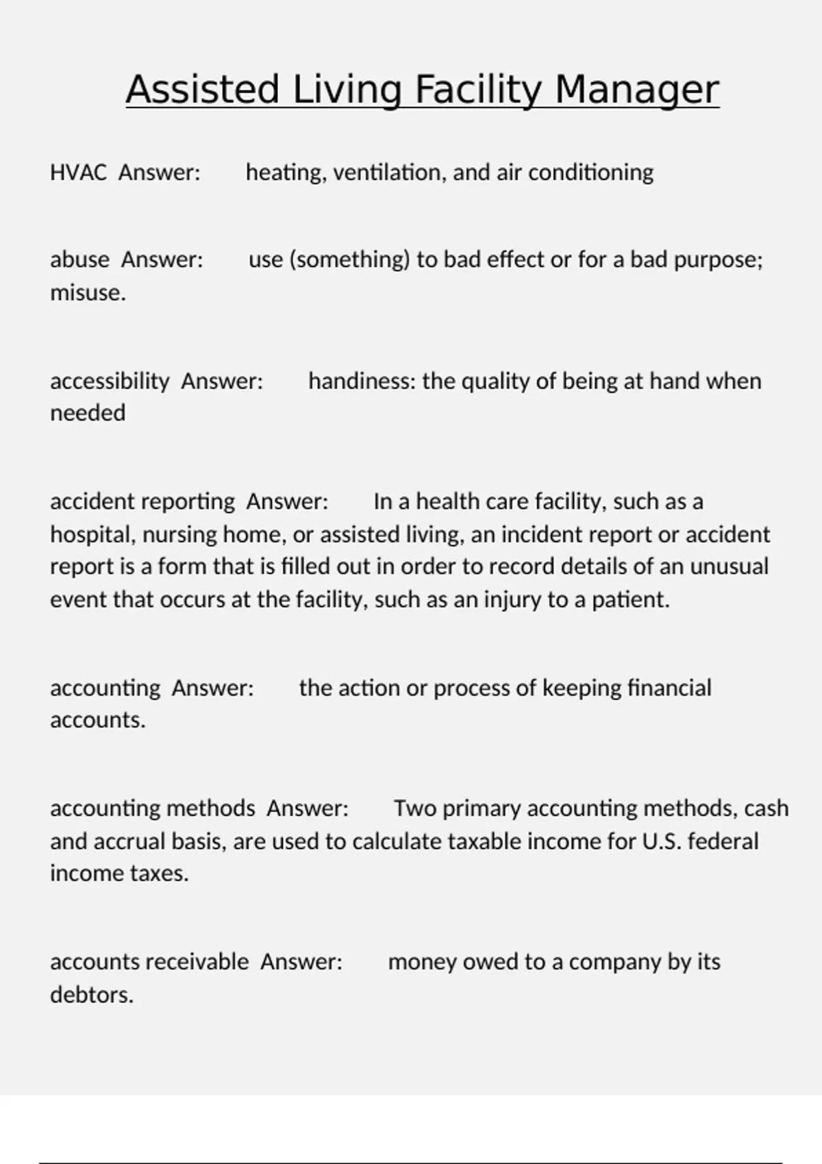 Assisted Living Facility Manager 2024/2025 Questions and answers latest ...