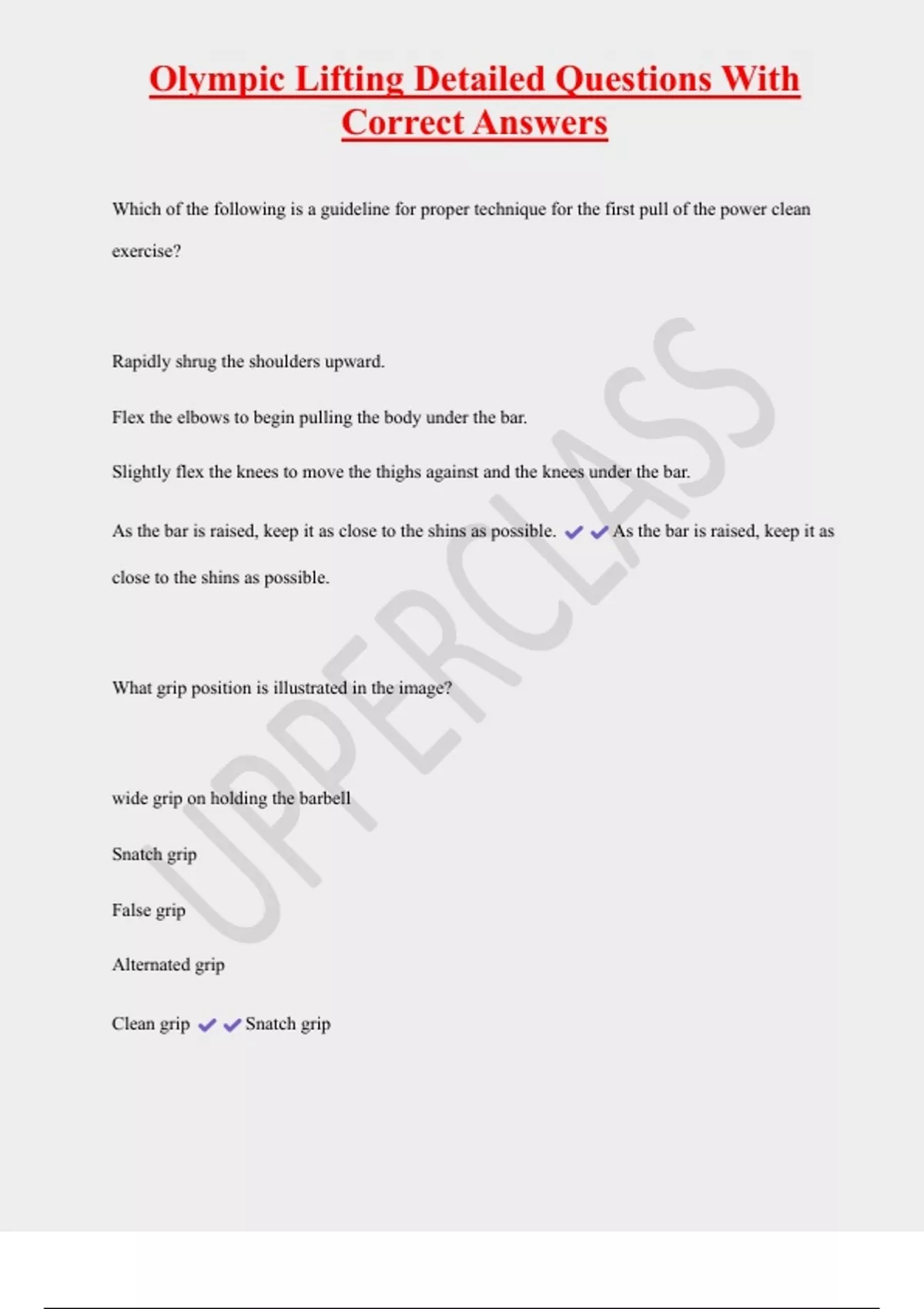 Olympic Lifting Detailed Questions With Correct Answers - USAW ...