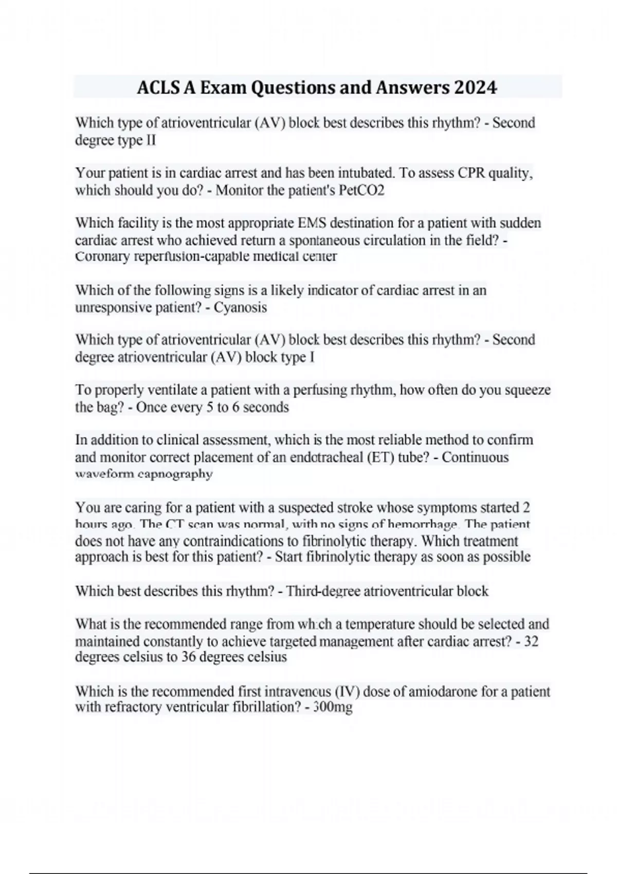 ACLS Exam 1 | ACLS Exam 2 | Critical care: ACLS Notes | ACLS A Exam ...