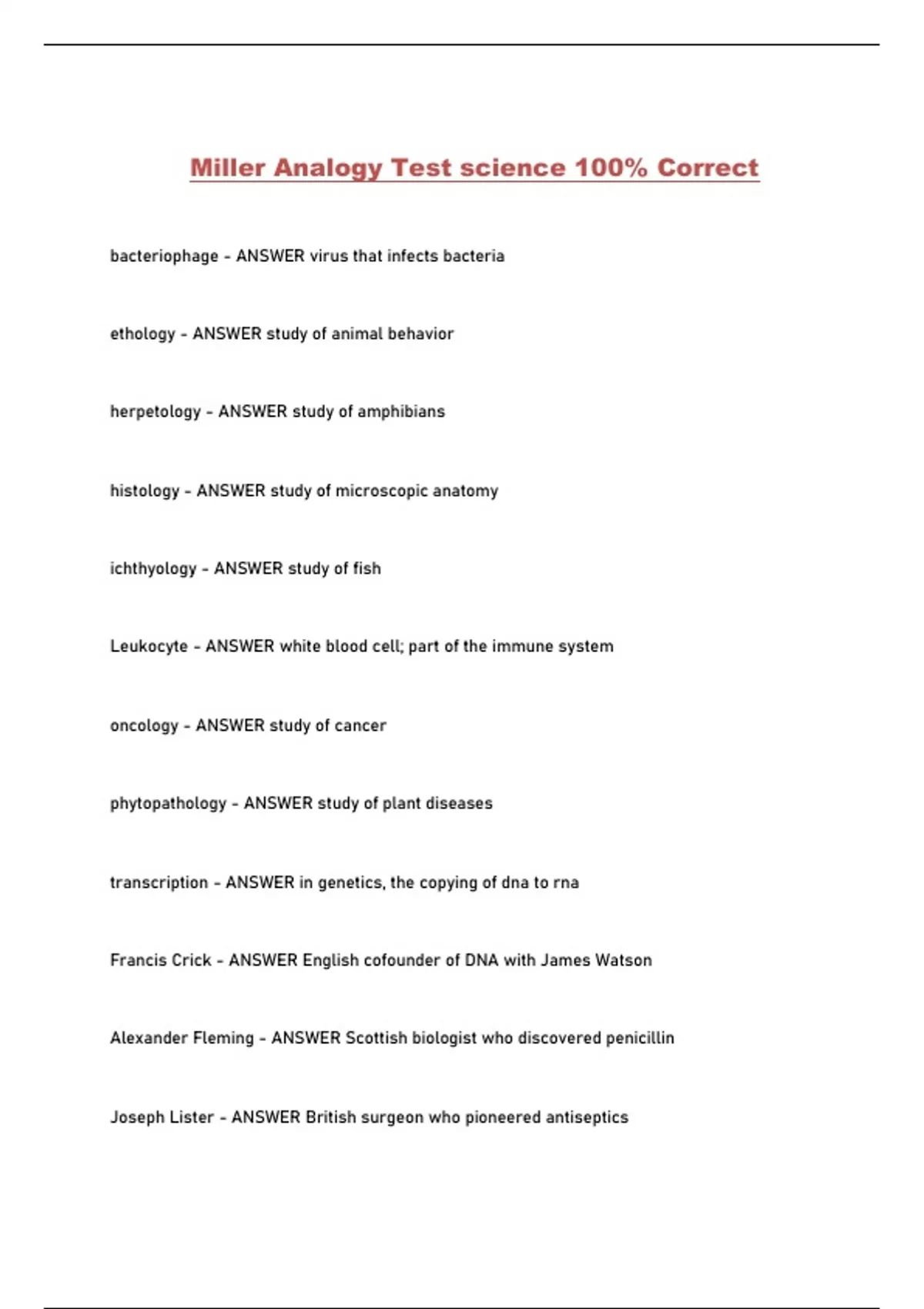 Miller Analogy Test science 100% Correct - Miller Analogy science ...