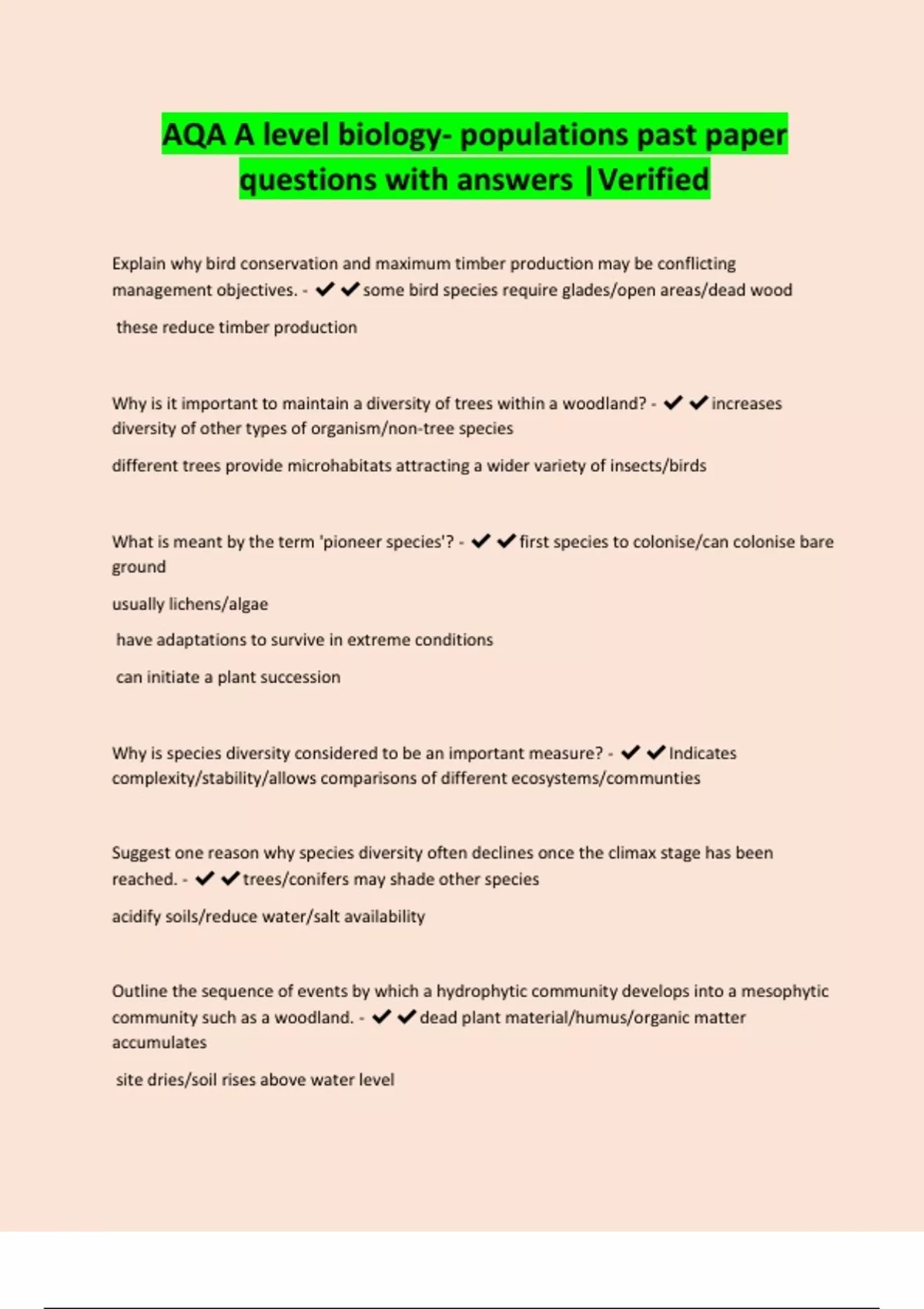 AQA A level biology- populations past paper questions with answers ...