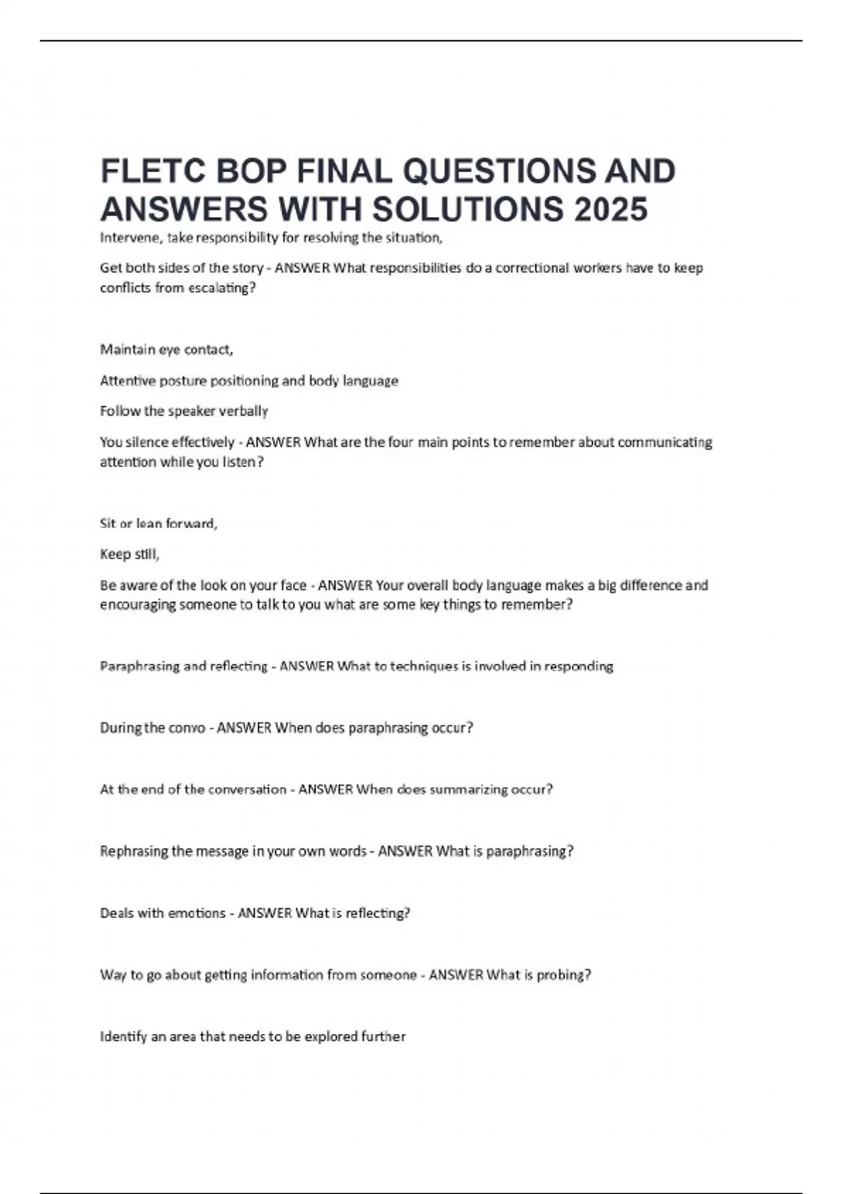 FLETC BOP FINAL QUESTIONS AND ANSWERS WITH SOLUTIONS 2025 - FLETC BOP ...