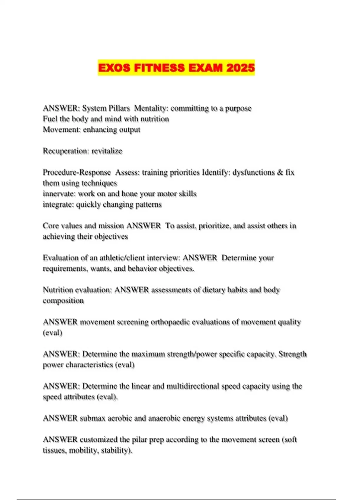 EXOS FITNESS EXAM 2025 - EXOS FITNESS - Stuvia US