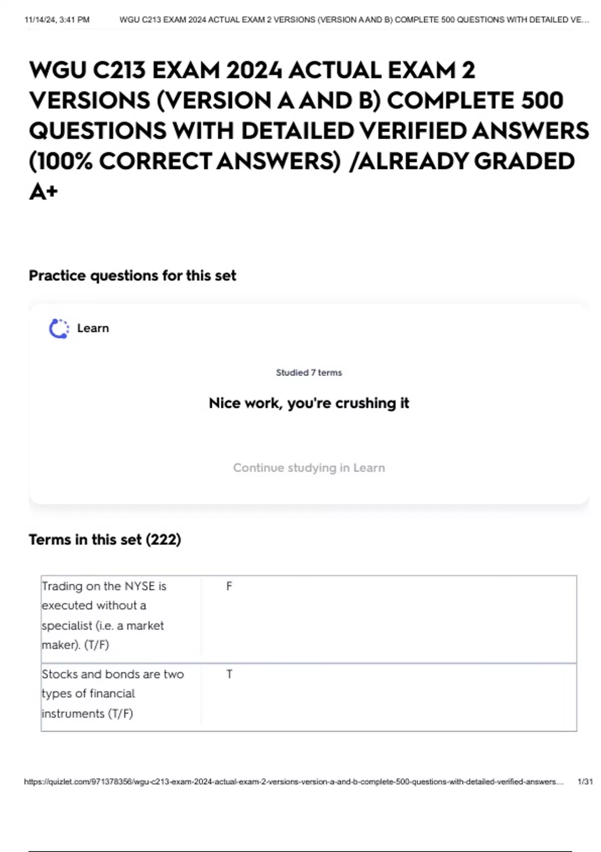 WGU C213 EXAM 2024 ACTUAL EXAM 2 VERSIONS (VERSION A AND B) COMPLETE ...
