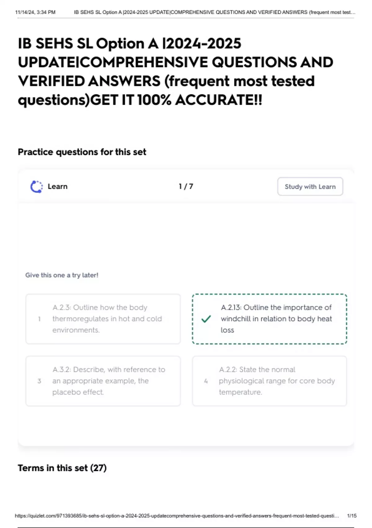 IB SEHS SL Option A | UPDATE|COMPREHENSIVE QUESTIONS AND VERIFIED ...