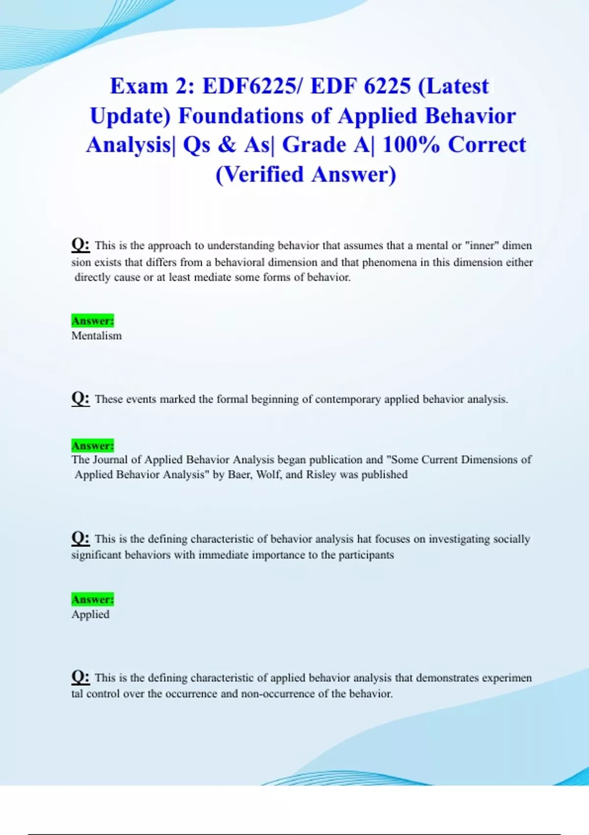 Exam 2: EDF6225/ EDF 6225 (Latest 2024/ 2025 Update) Foundations of ...