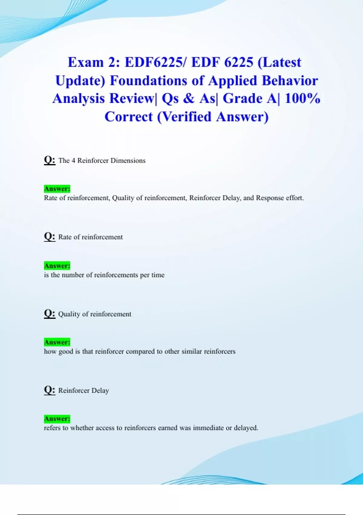 Exam 2: EDF6225/ EDF 6225 (Latest 2024/ 2025 Update) Foundations of ...