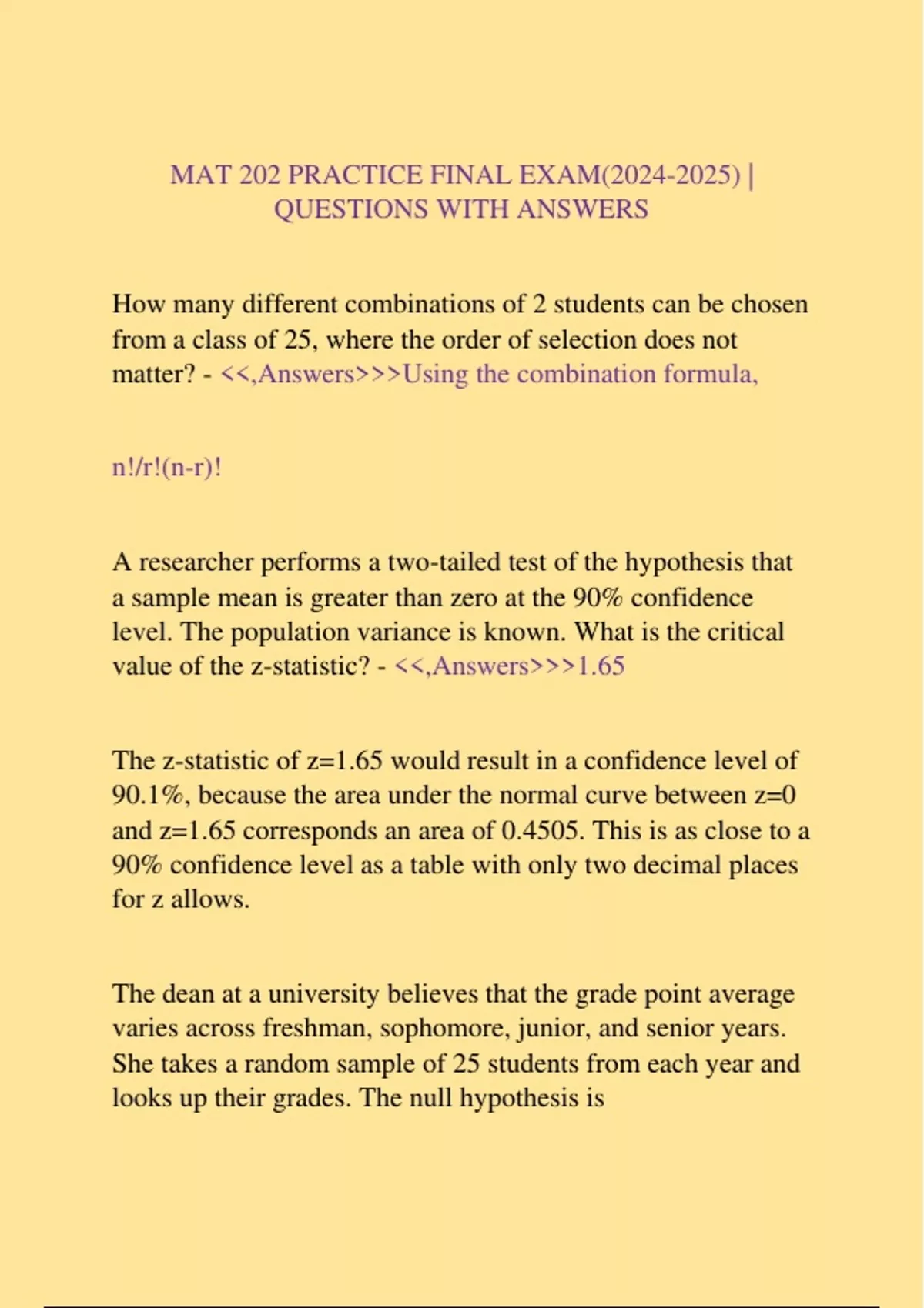 MAT 202 PRACTICE FINAL EXAM() | QUESTIONS WITH ANSWERS - MAT 202 PRACTICE - Stuvia US