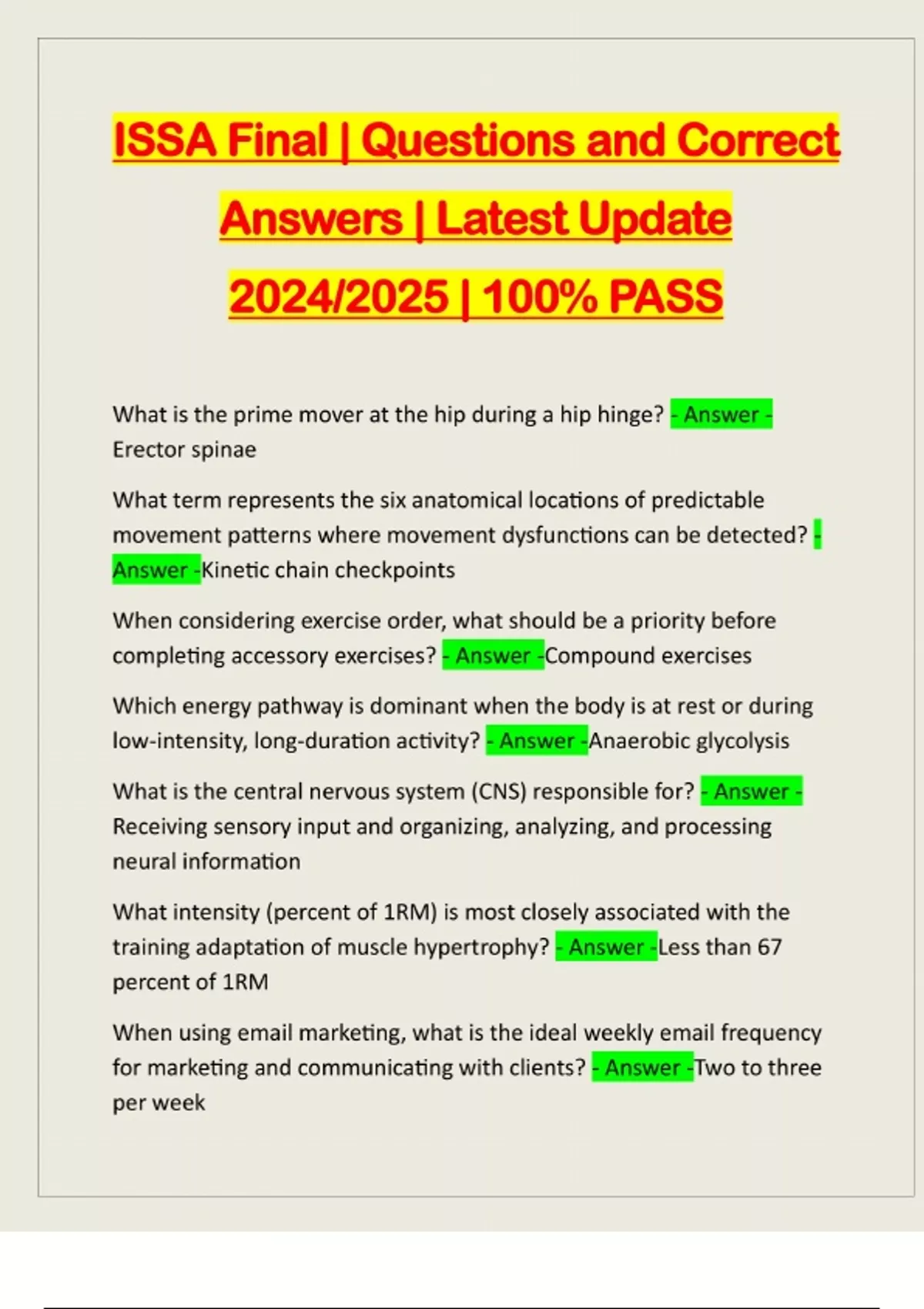 ISSA Final | Questions and Correct Answers | Latest Update 2024/2025 ...