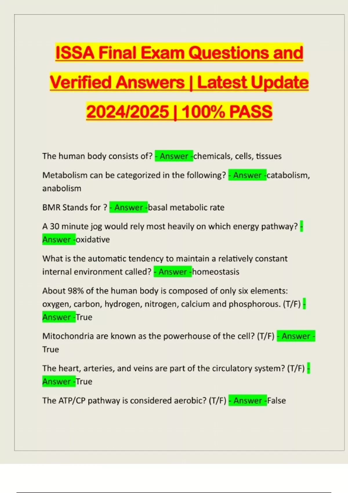 ISSA Final Exam Questions and Verified Answers | Latest Update 2024/ ...