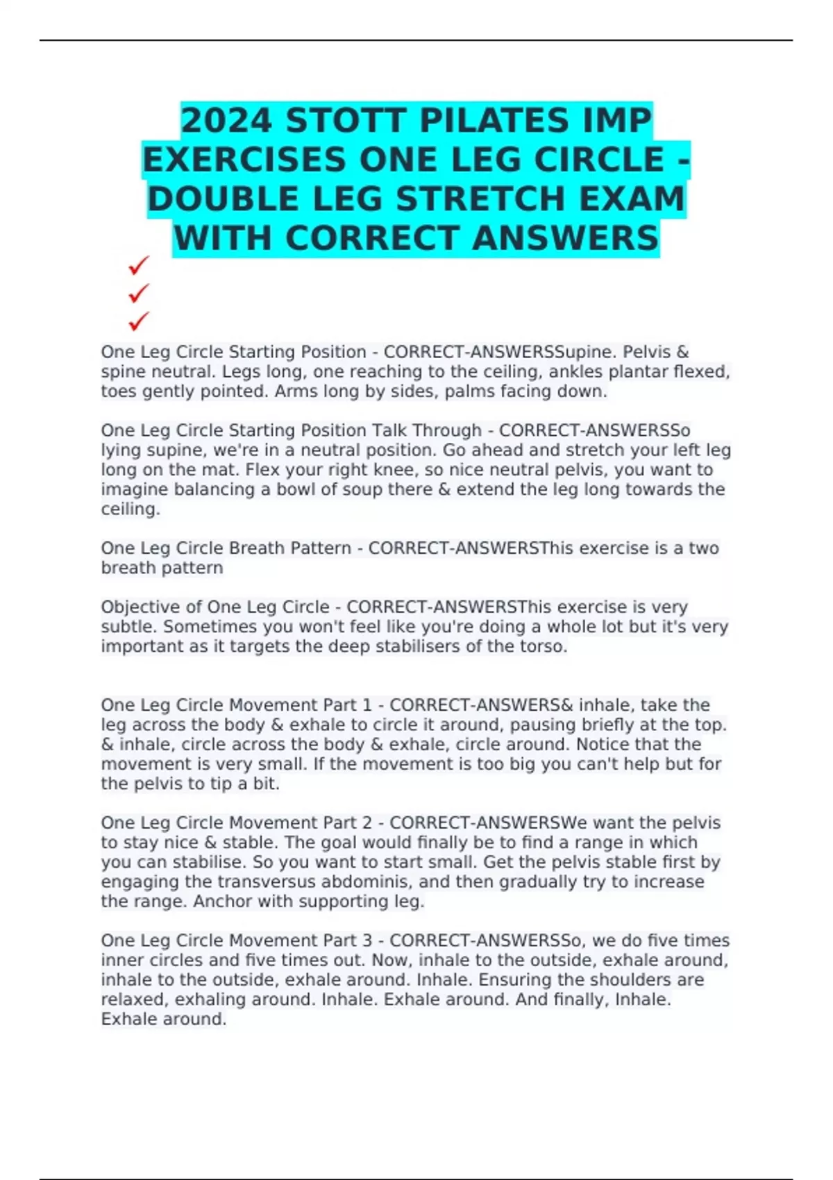 2024 STOTT PILATES IMP EXERCISES ONE LEG CIRCLE - DOUBLE LEG STRETCH ...