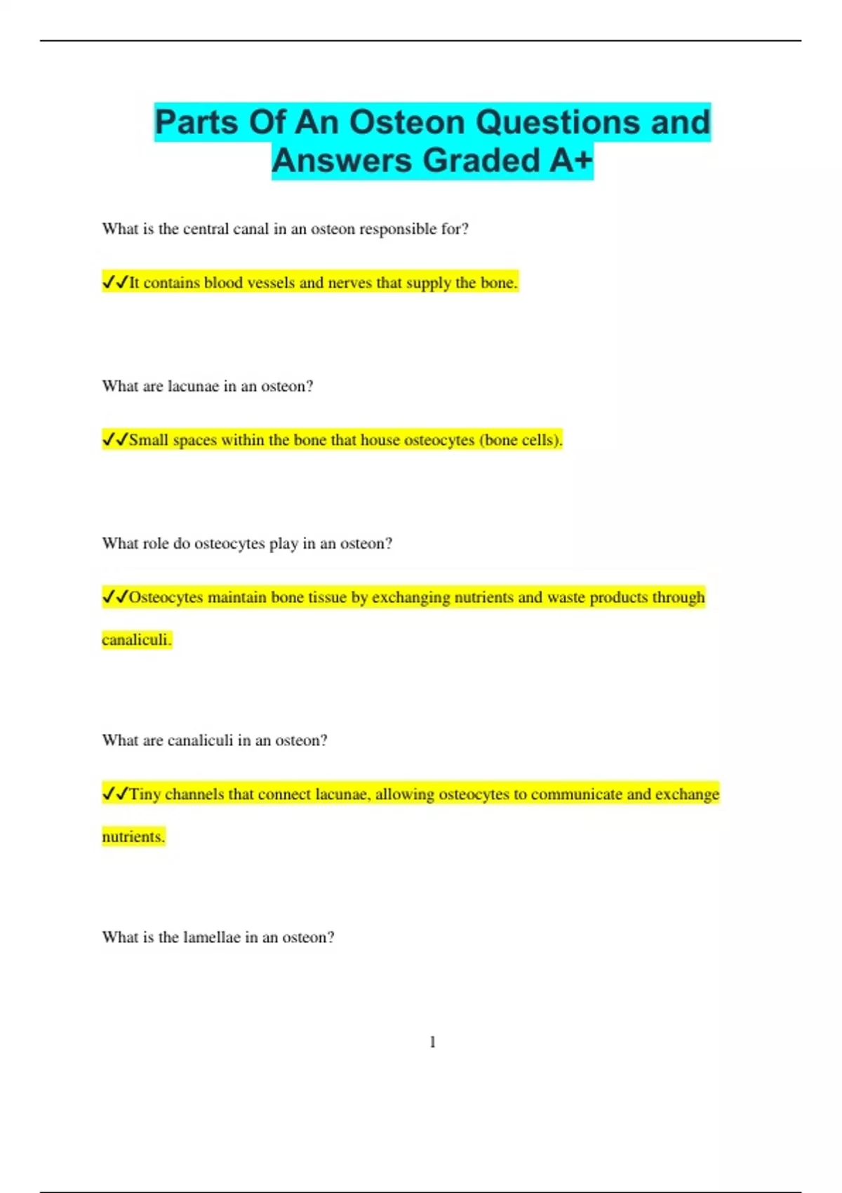 Parts Of An Osteon Questions and Answers Graded A+ - Parts Of An Osteon ...