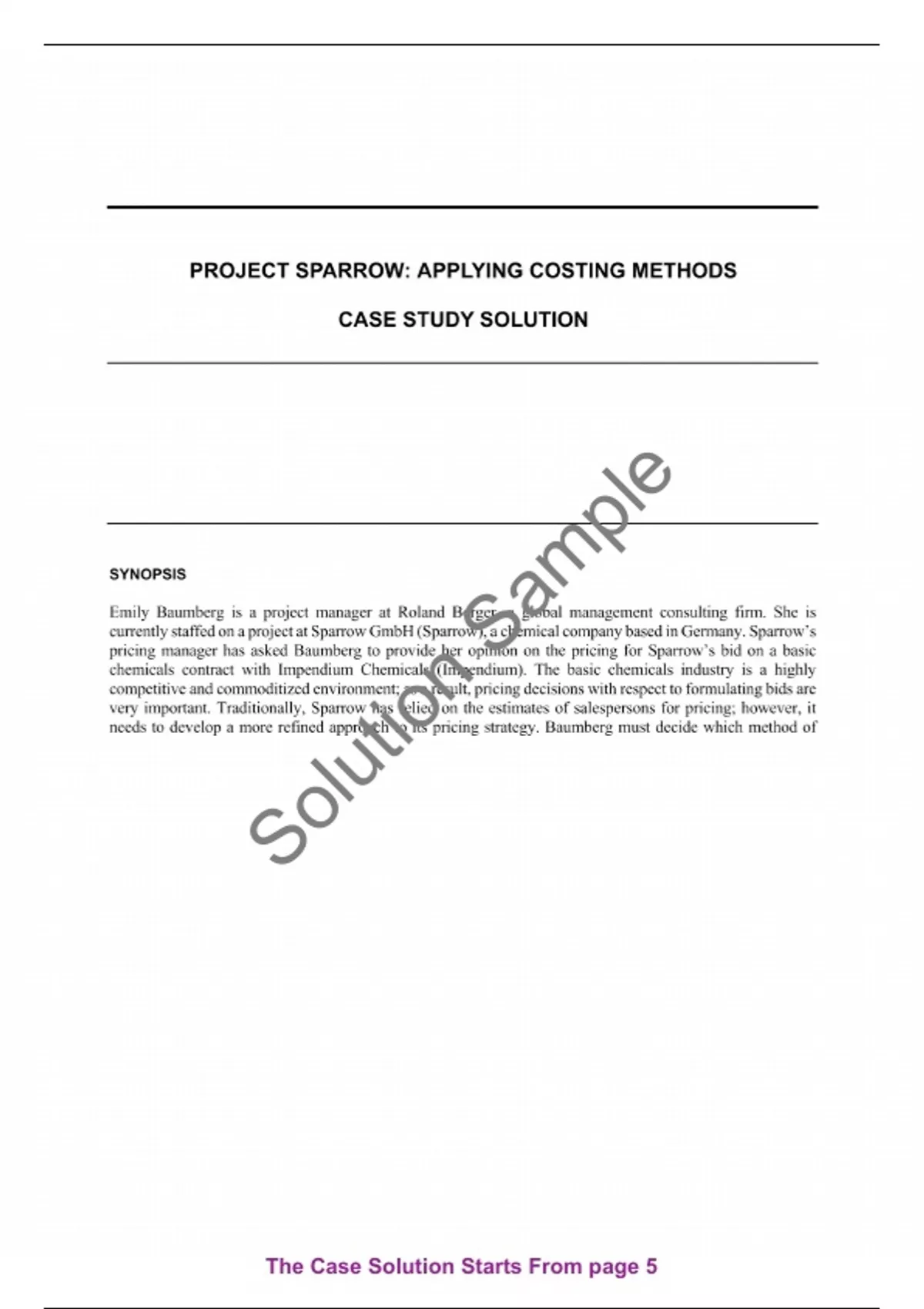 Case Solution for Project Sparrow Applying Costing Methods - Managerial Accounting - Stuvia US