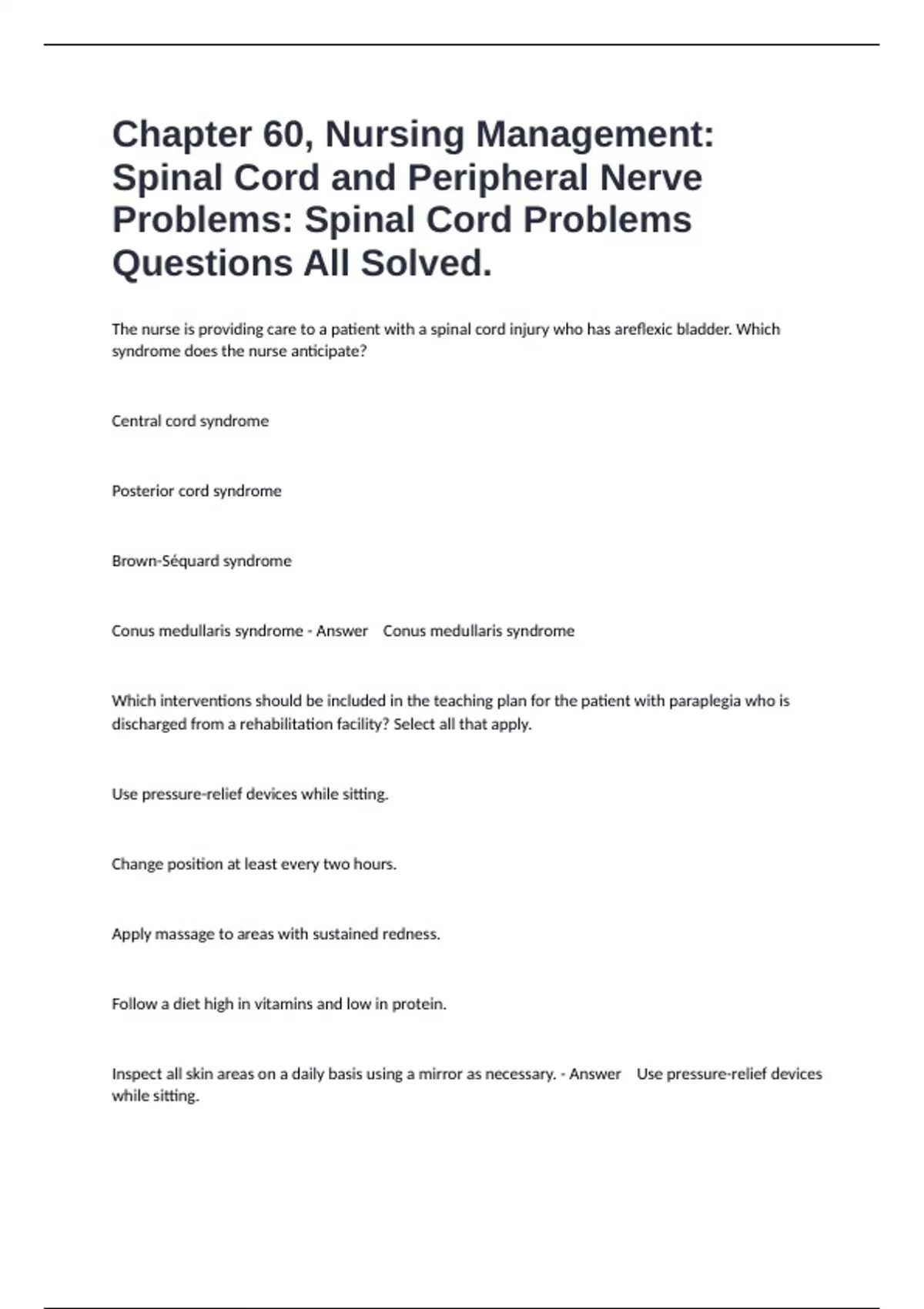 Chapter 60, Nursing Management: Spinal Cord and Peripheral Nerve ...