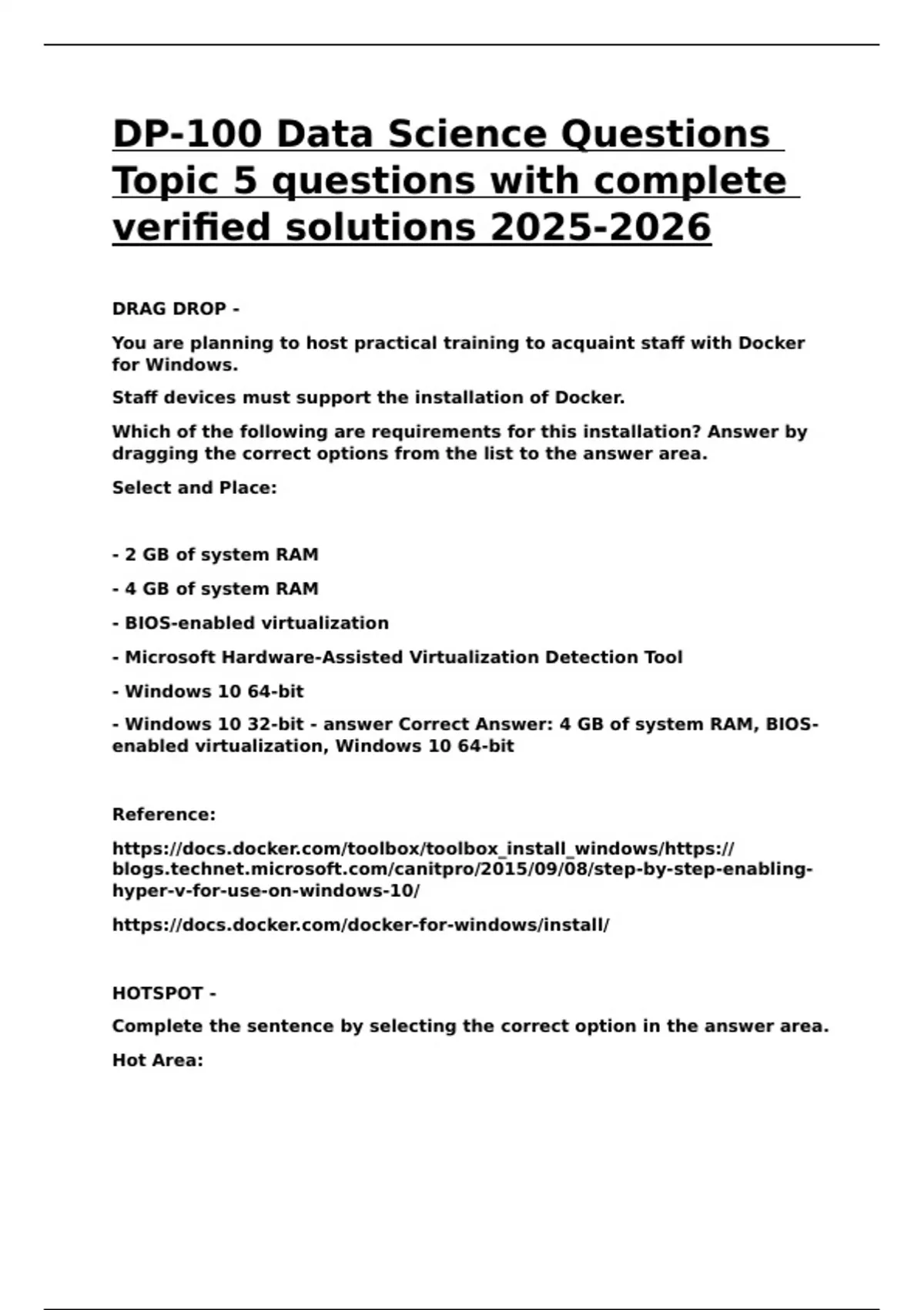 DP-100 Data Science Questions Topic 5 questions with complete verified ...