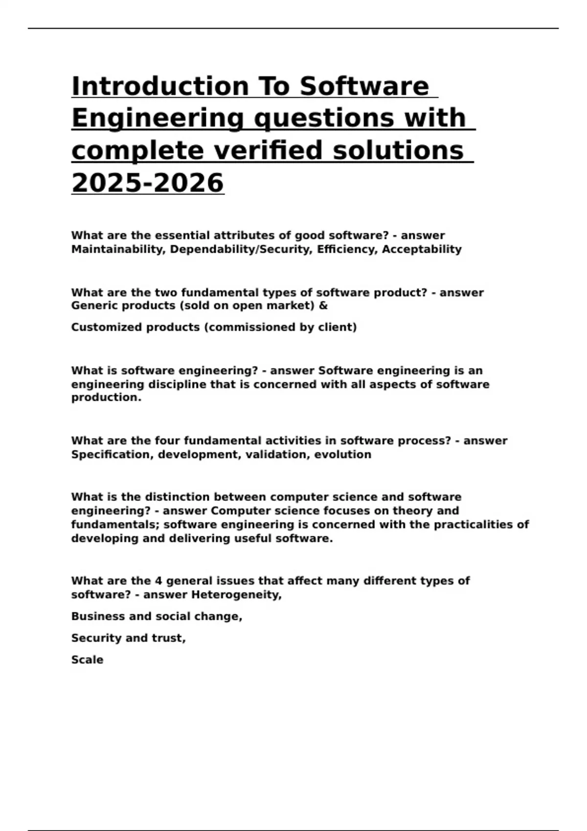 Introduction To Software Engineering questions with complete verified ...