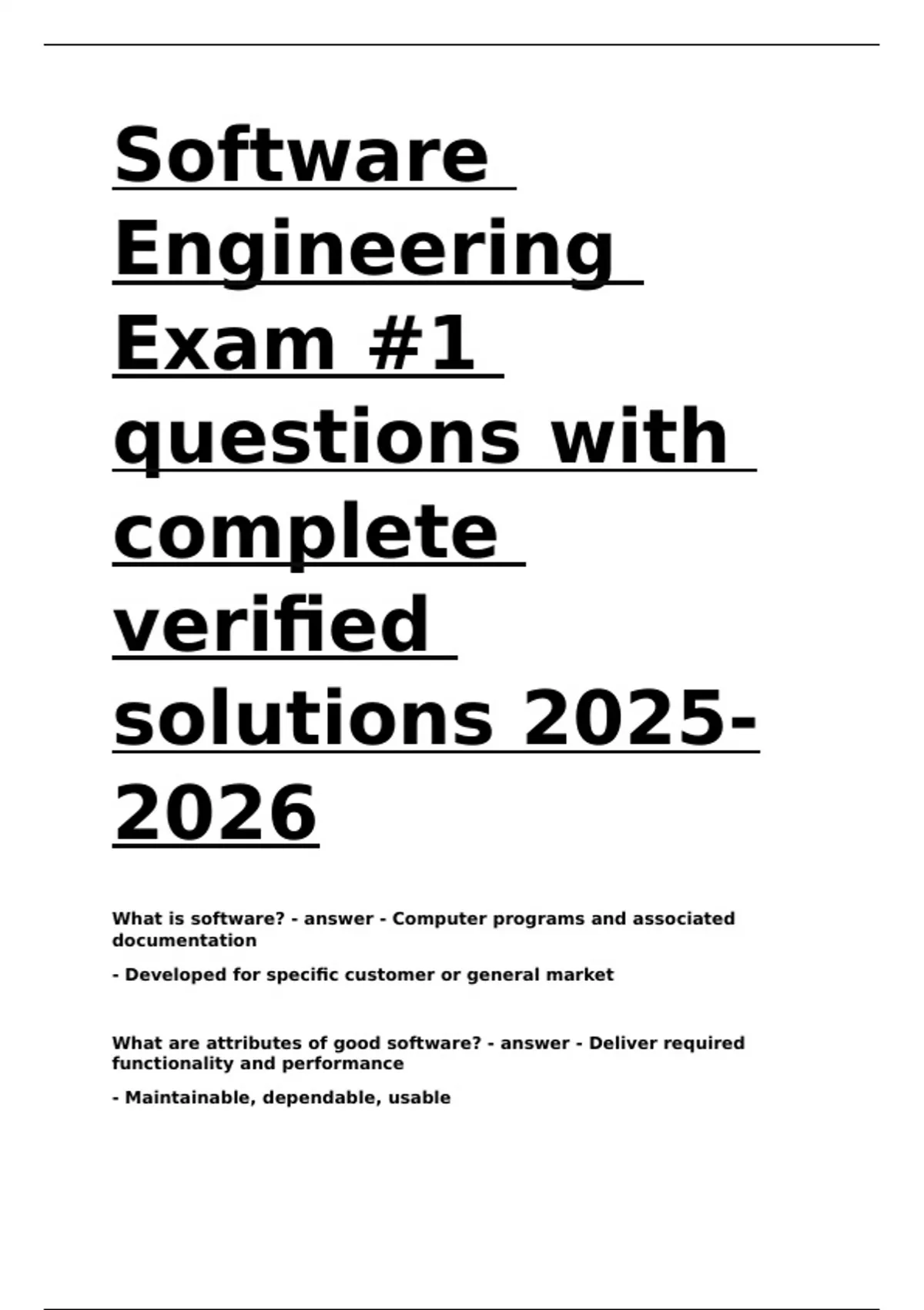 Software Engineering Exam -1 questions with complete verified solutions ...
